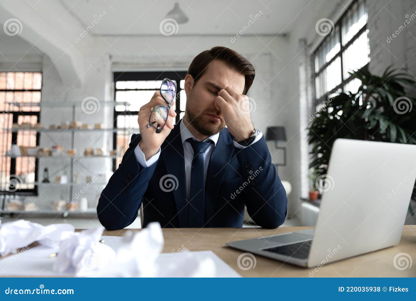 Tired Manager Overload with Paperwork, Feeling Fatigue Stock Photo ...
