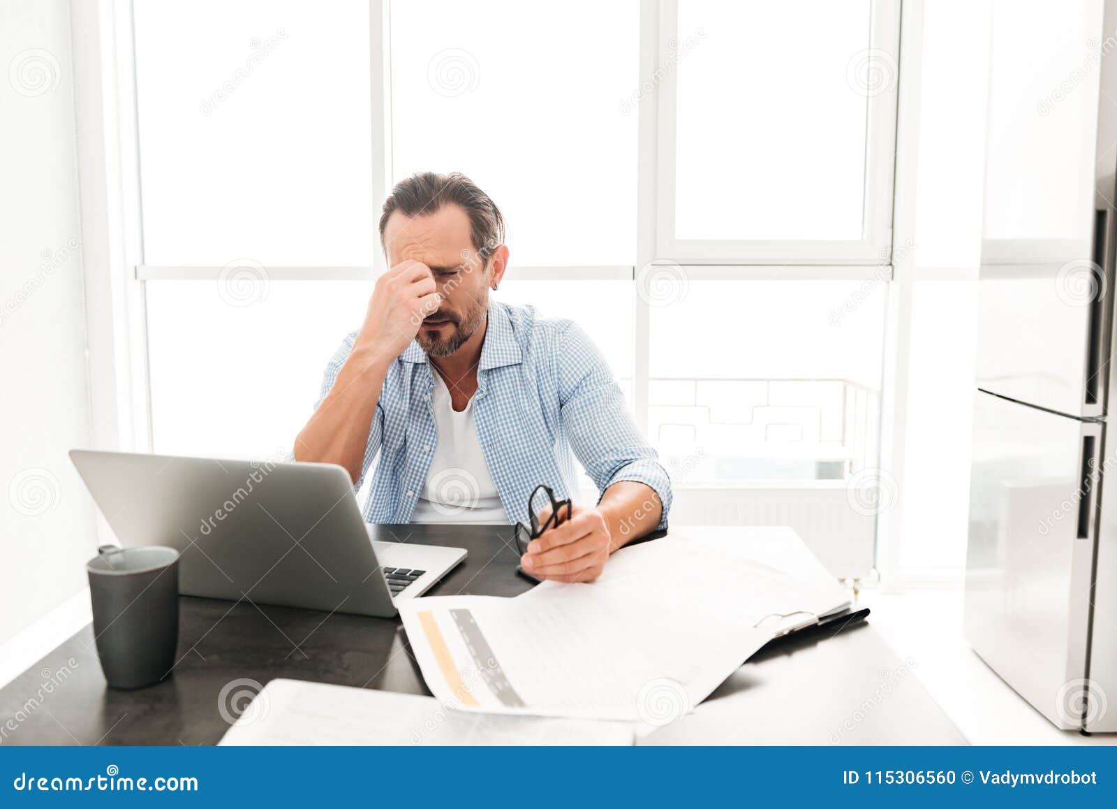 Tired Mature Man Working with Documents Stock Photo - Image of casual ...