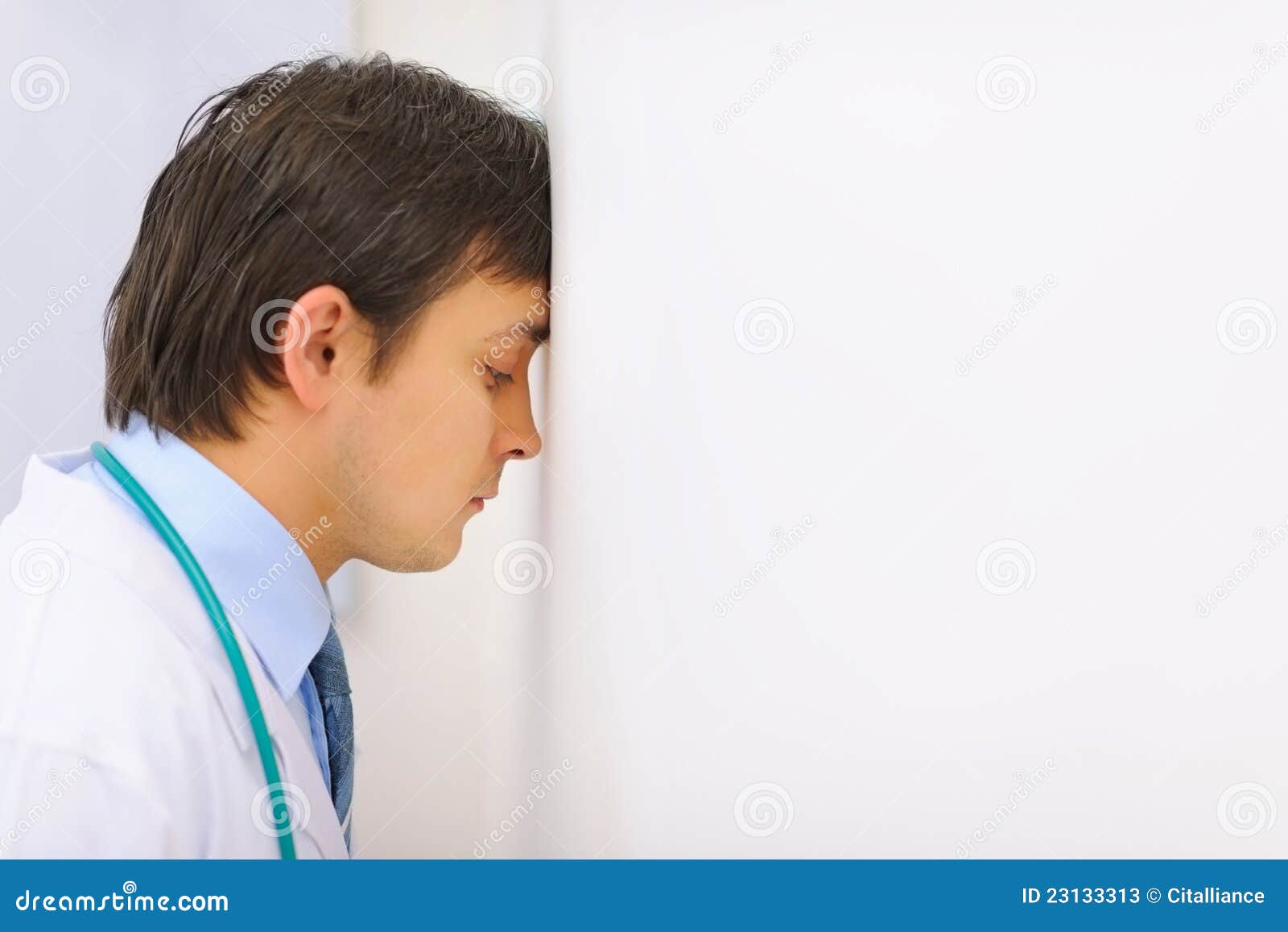 Tired Medical Doctor Leaned His Head into a Wall Stock Image - Image of ...