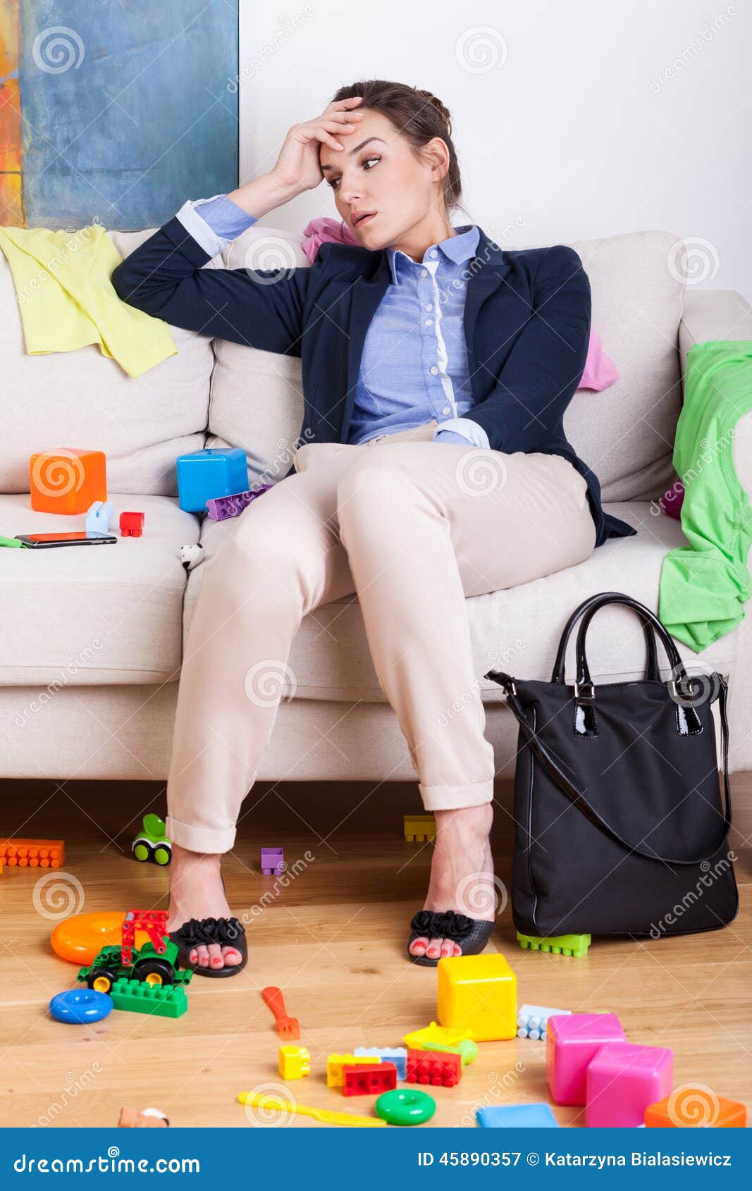 Tired Mother after Hard Day at Work Stock Image - Image of housework ...