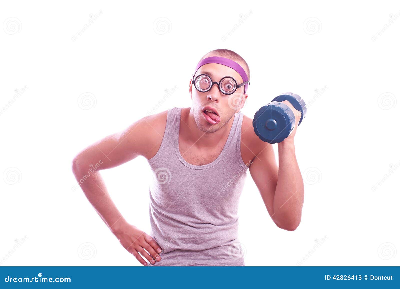Tired Nerd Trains with Dumbbell Stock Image - Image of expression ...