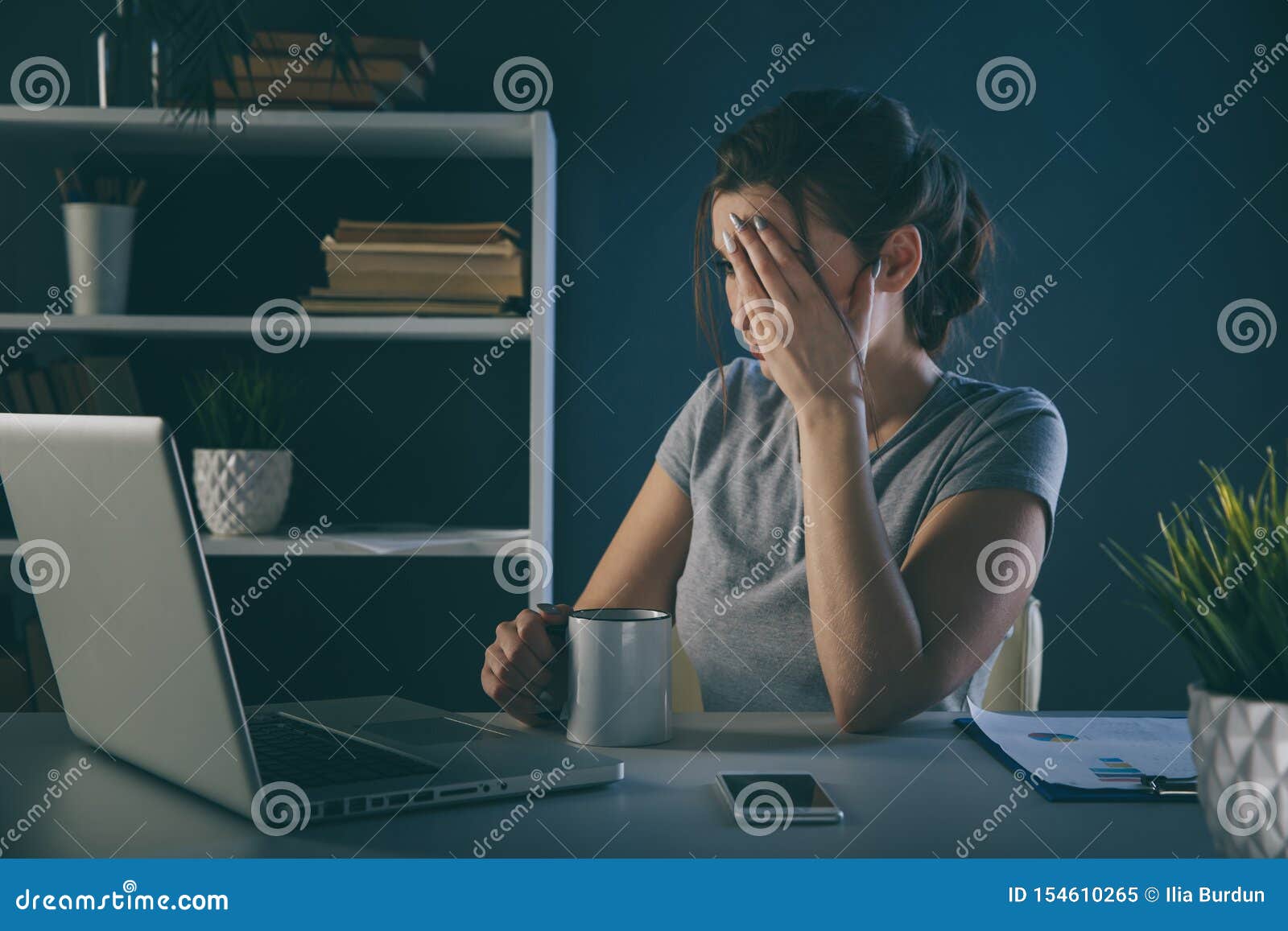 Tired Office Woman at Her Desk Infront of Computer. Stock Image - Image ...