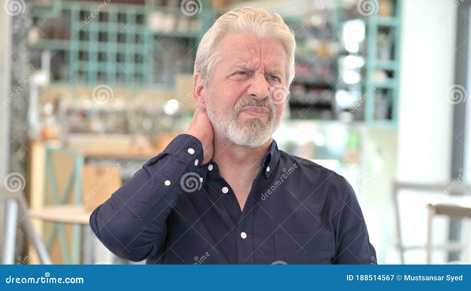 Tired Old Man with Neck Pain Stock Image - Image of tired, white: 188514567
