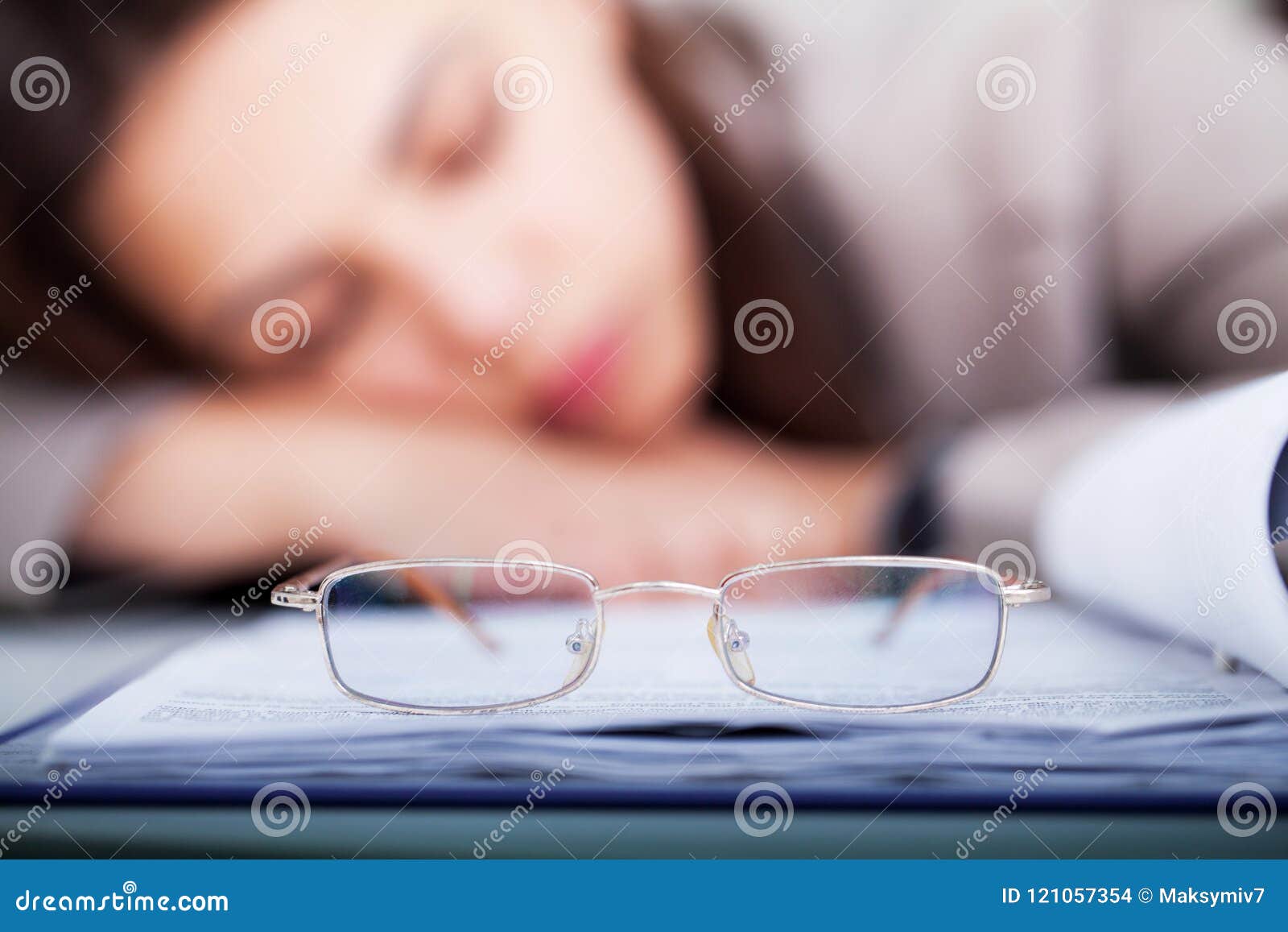 Tired and Overworked Business Woman Sleeping at Work Stock Photo ...