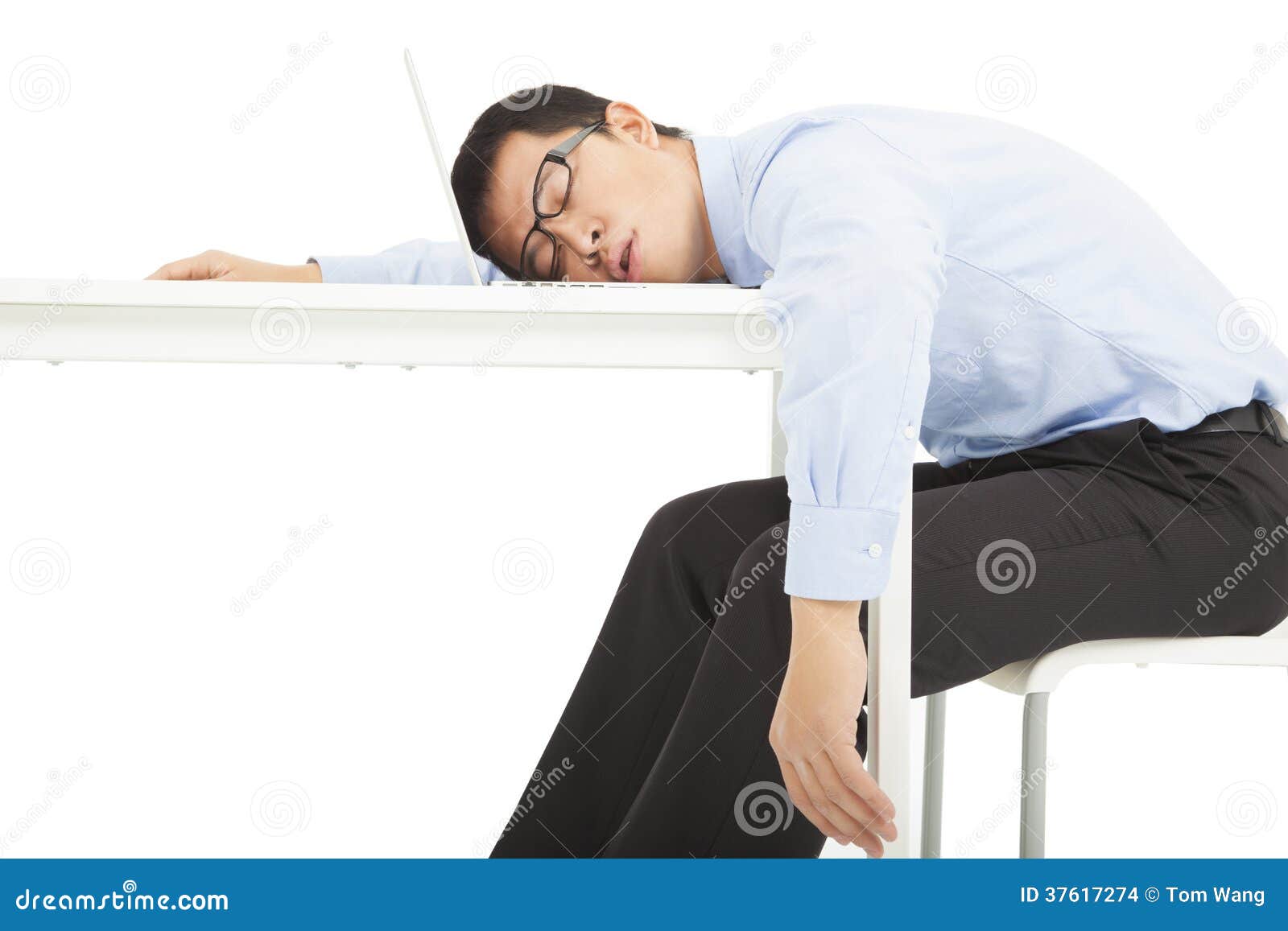 Tired Overworked Businessman Sleeps on Desk Stock Photo - Image of ...