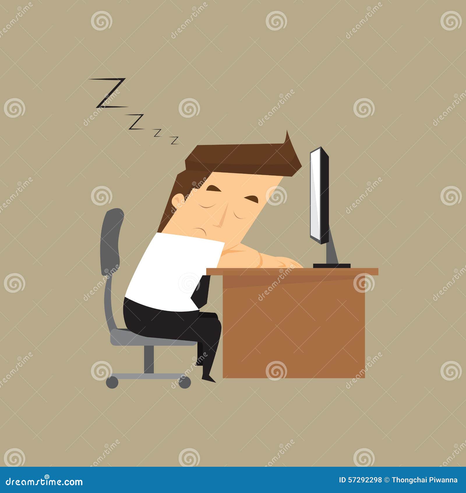 Tired, Overworked And Stressed Man Is Working On Computer, Vector ...