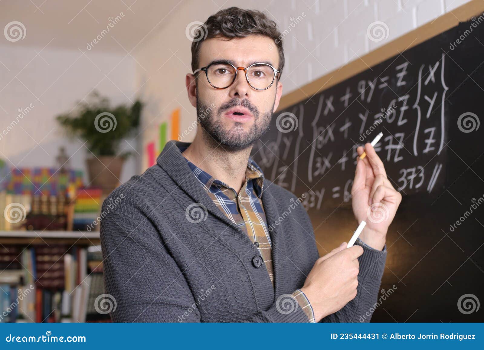 Tired and Overworked Teacher Smoking in Classroom Stock Image - Image ...