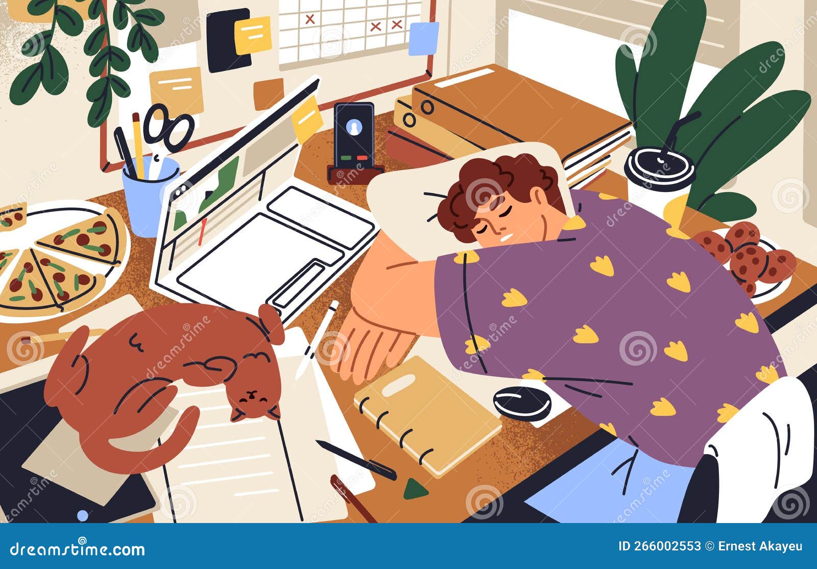 Tired Or Overworked Man Or Office Worker With Cup Of Coffee Or Tea ...