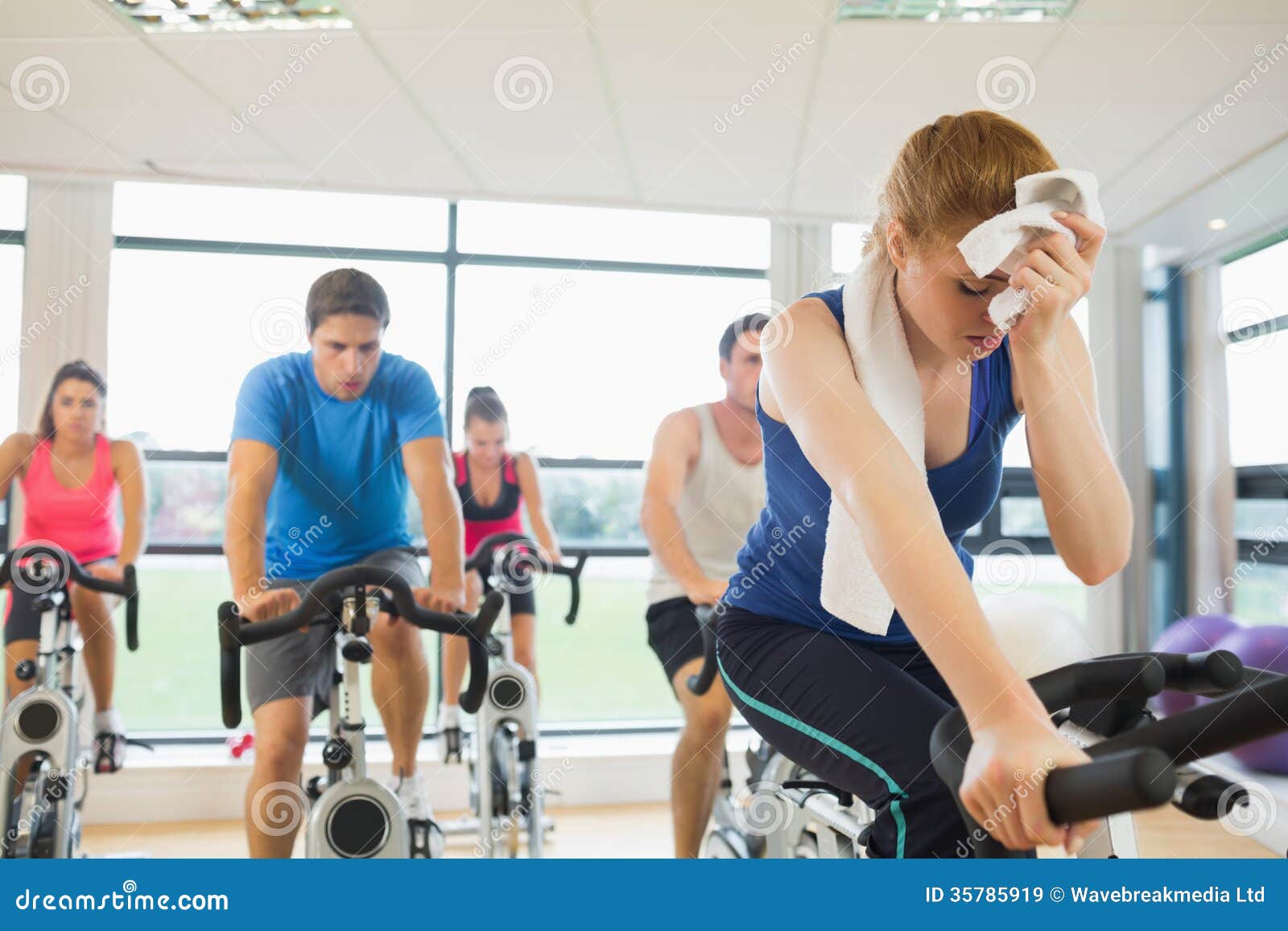 Tired People Working Out at Spinning Class Stock Image - Image of young ...