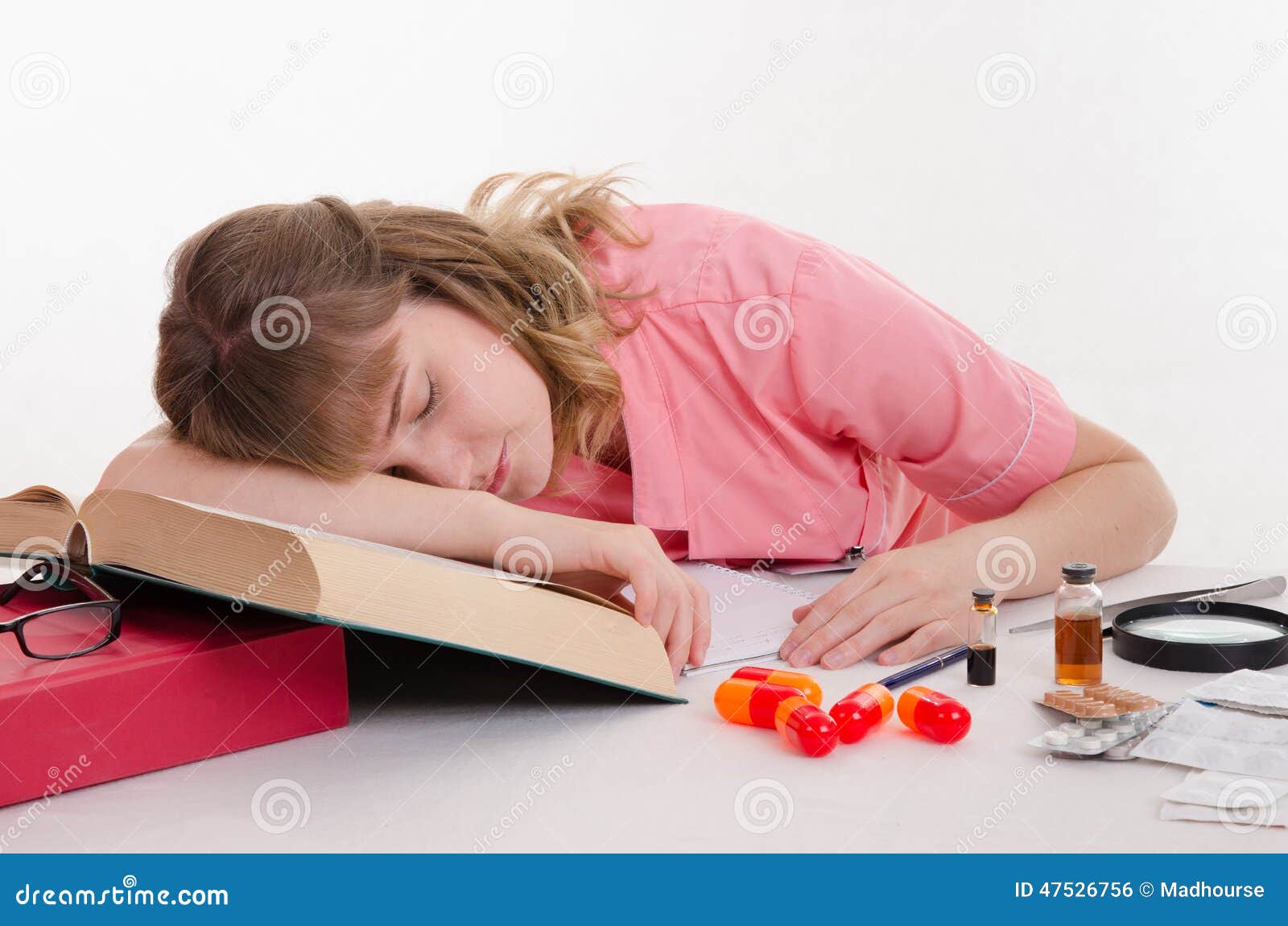 Tired Pharmacist Sleeping on the Reference Stock Photo - Image of ...