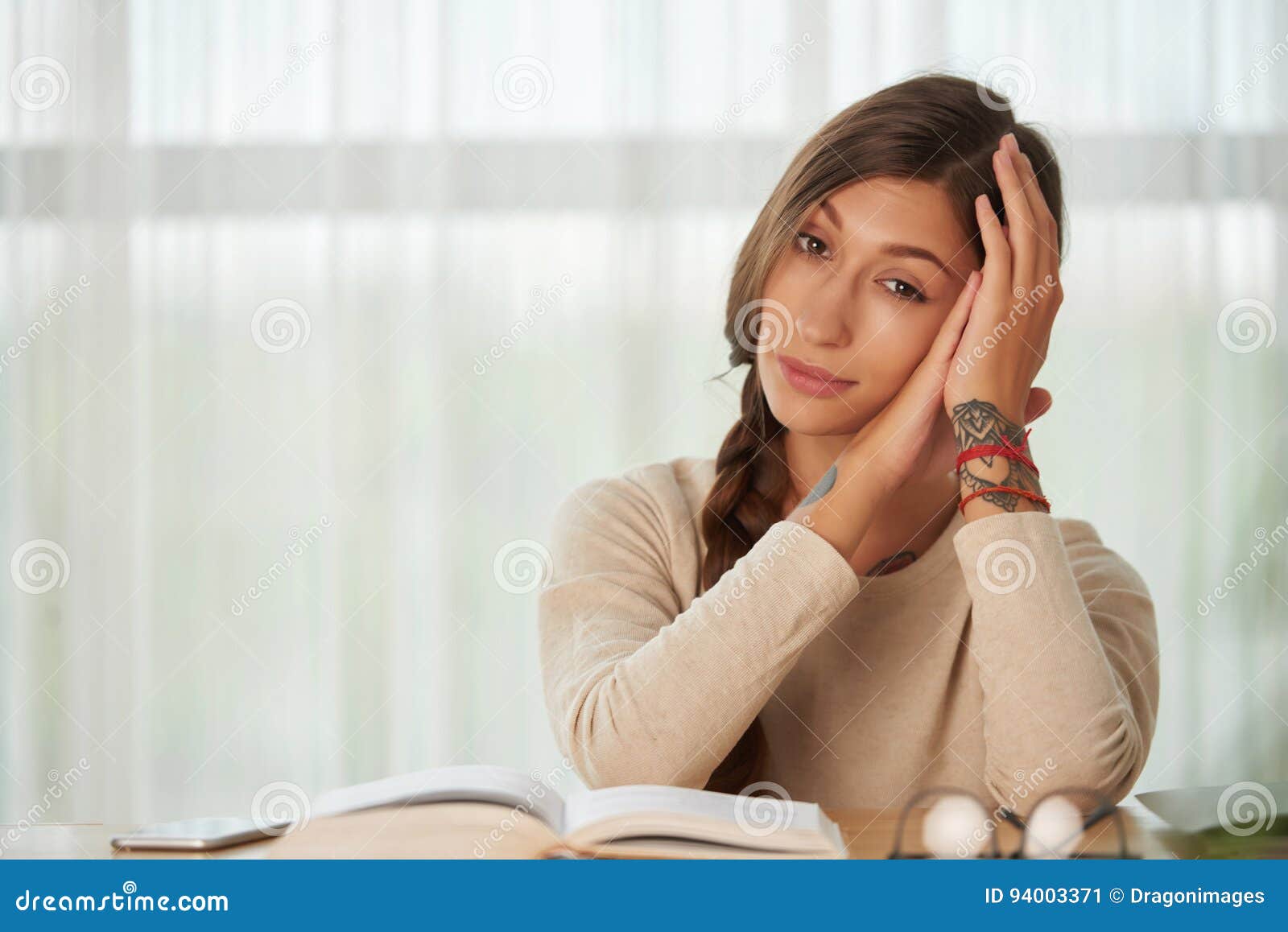 Tired of reading stock image. Image of attractive, look - 94003371