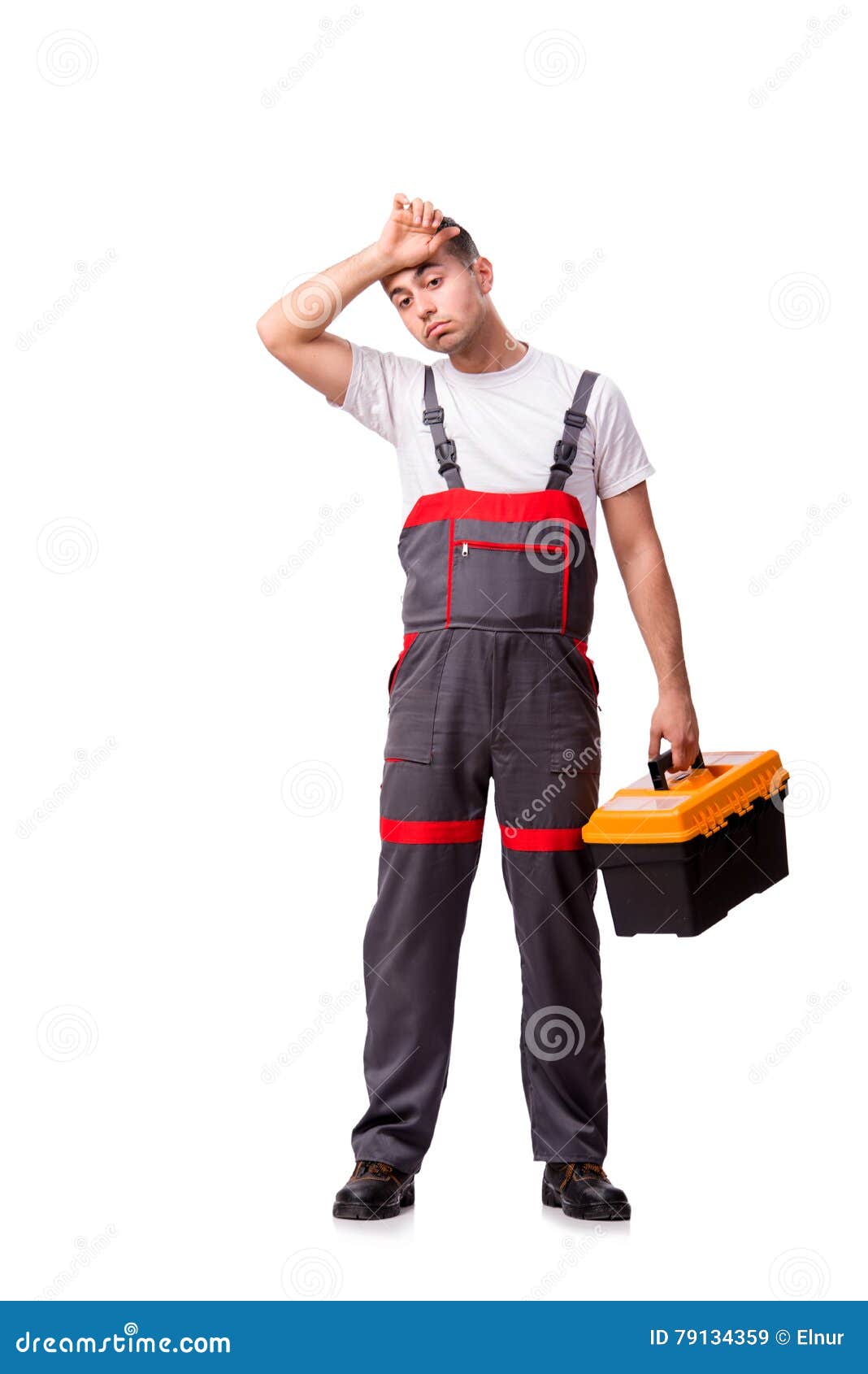 The Tired Repairman Isolated on White Stock Image - Image of ...