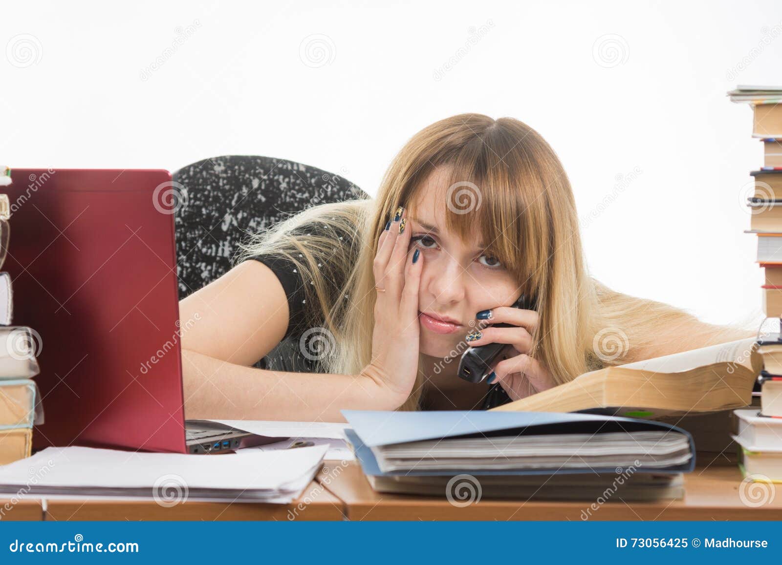 Tired Researcher is Calling on Phone Stock Image - Image of helpless ...