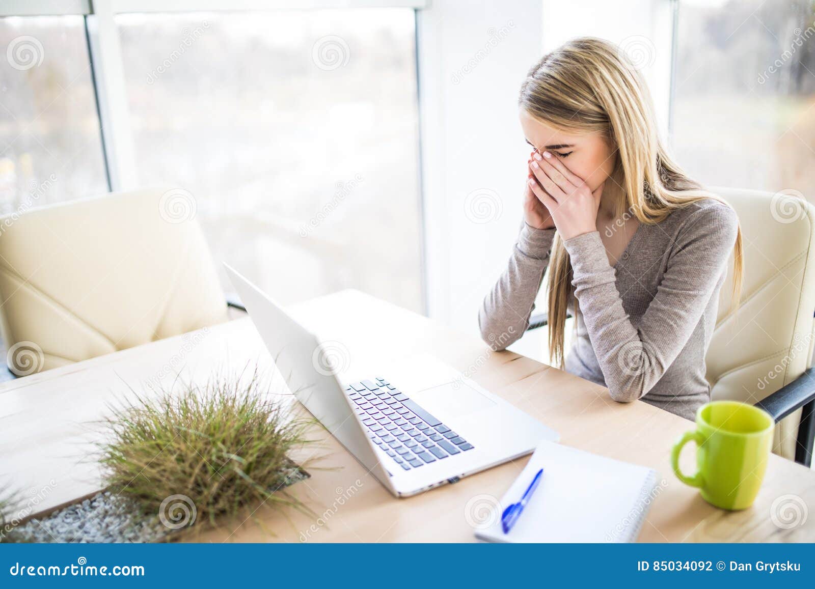 Tired and Sad Business Woman at Work Stock Photo - Image of internet ...