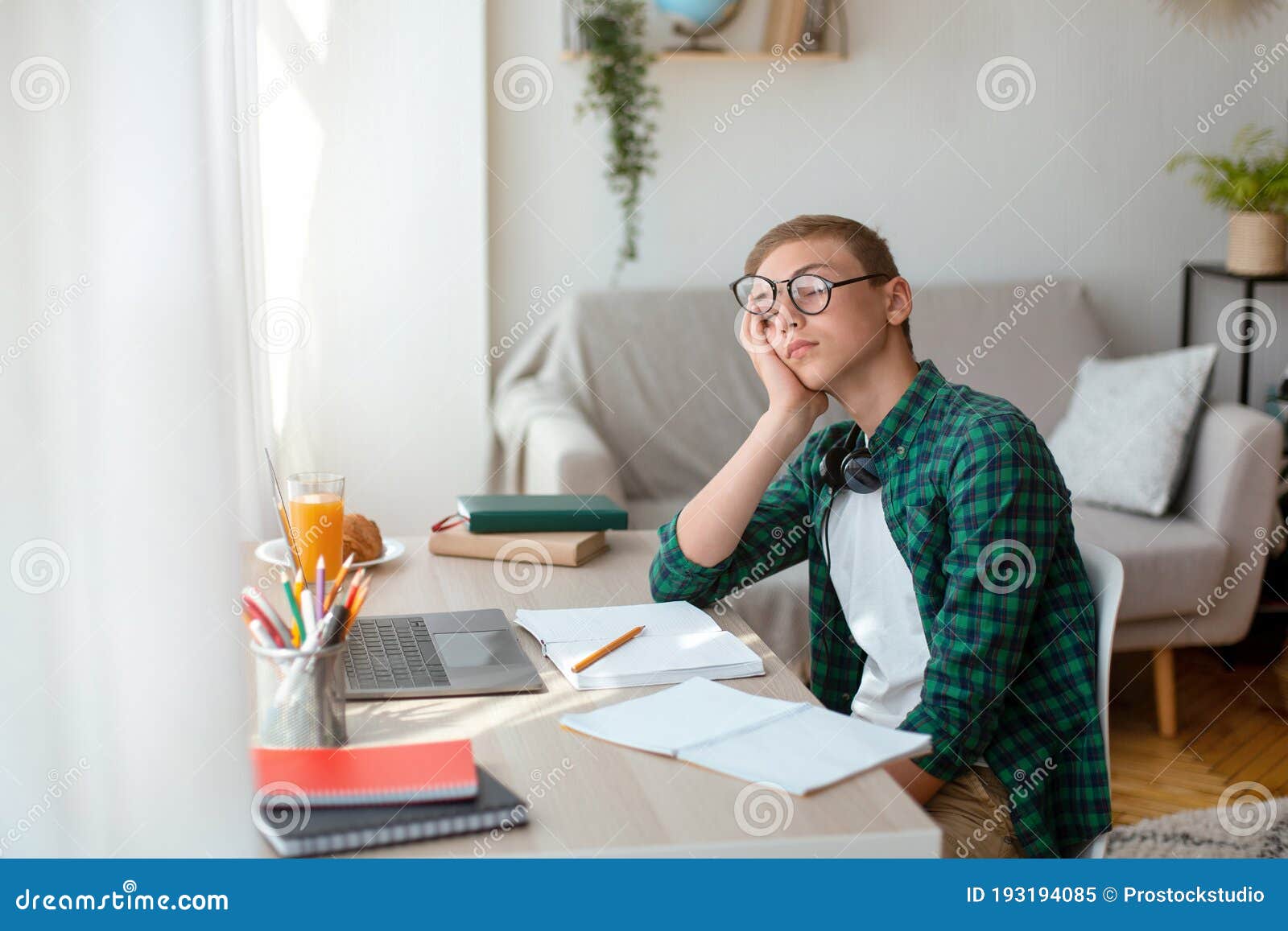 Tired School Boy Sleeping while Doing Homework Stock Image - Image of ...