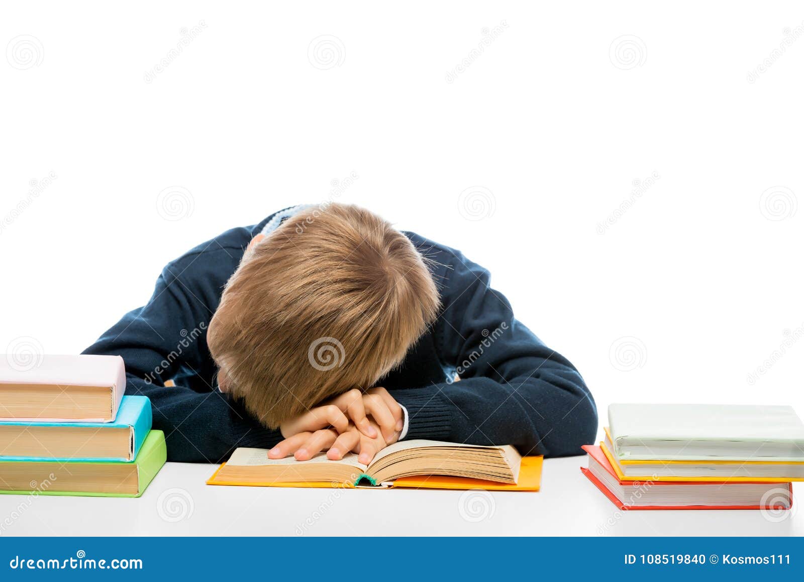 A Tired Schoolboy Fell Asleep while Reading a Book Stock Photo - Image ...