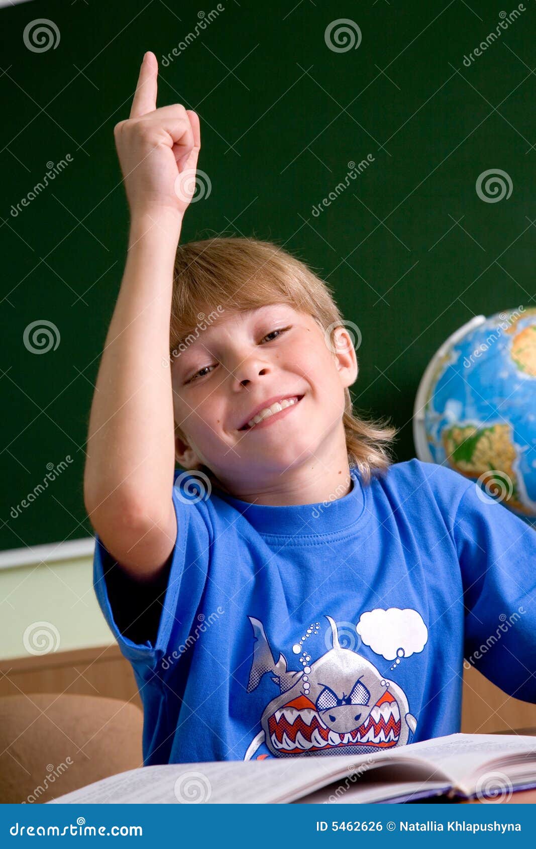 Tired Schoolboy with His Hand Up Stock Photo - Image of concentration ...