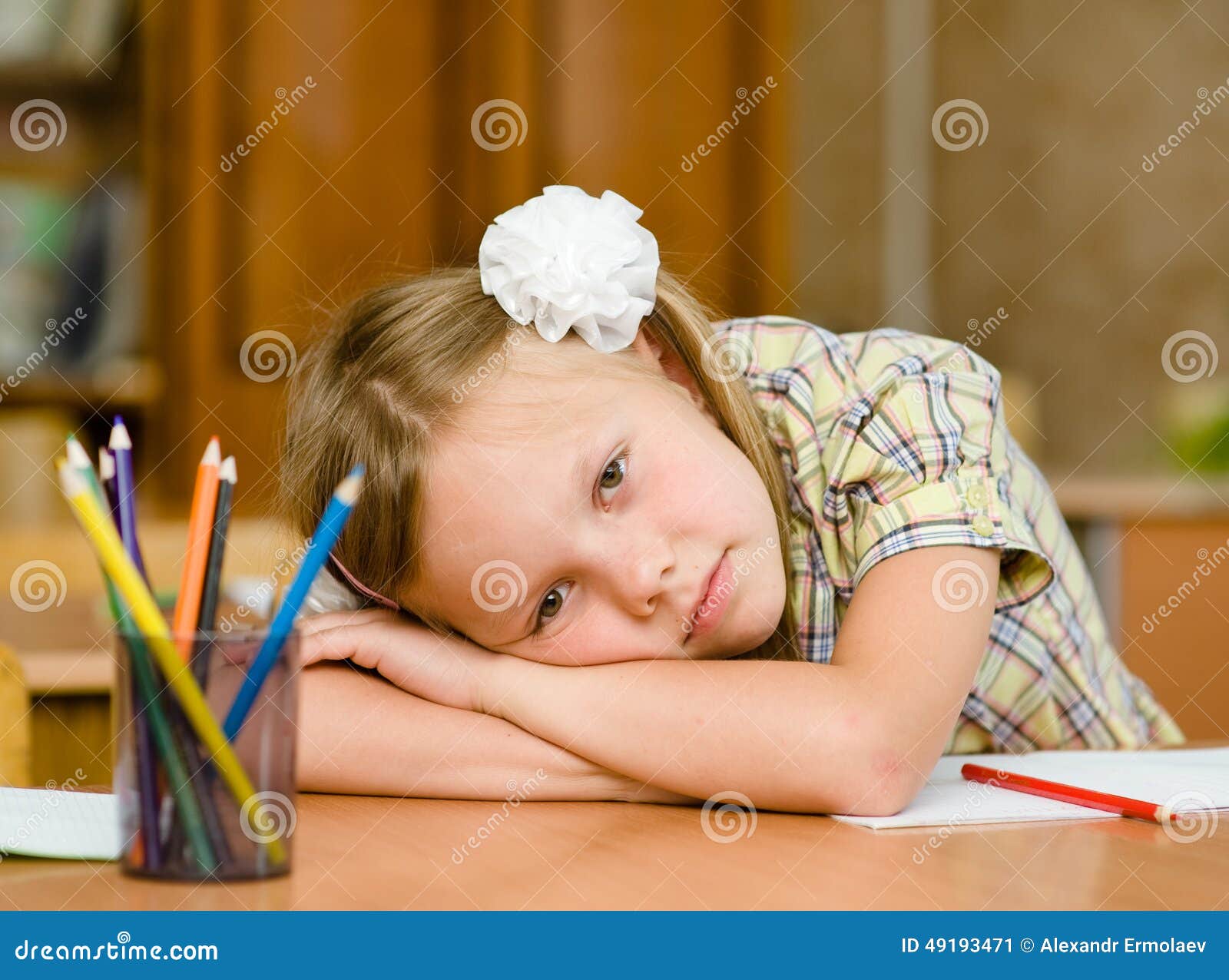 Tired Schoolgirl in Classroom Stock Image - Image of lesson, caucasian ...
