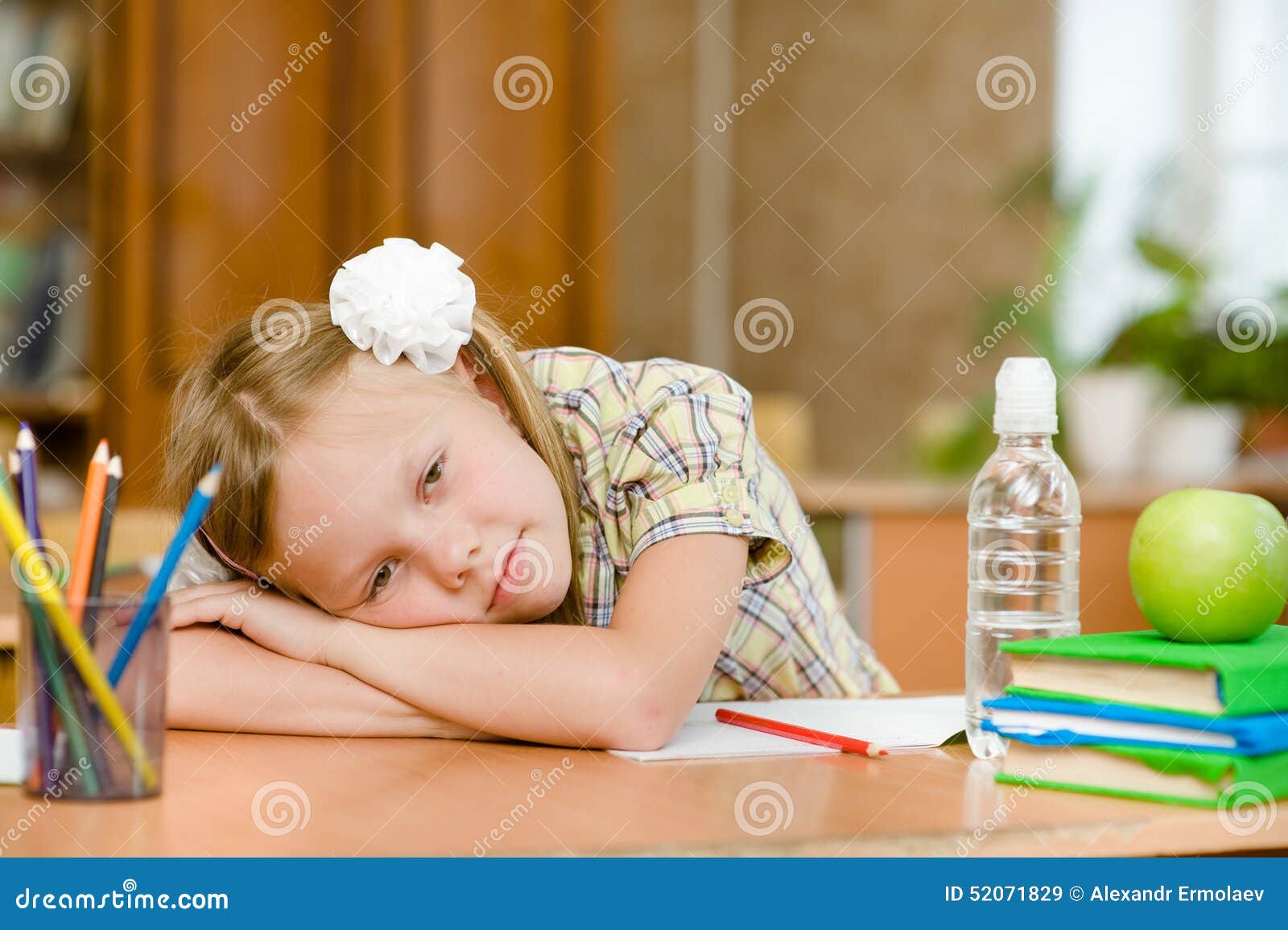 Tired Schoolgirl in Classroom Stock Image - Image of bored, grade: 52071829