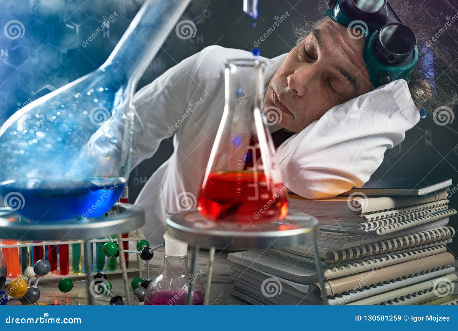 Tired Scientist Asleep at the Table in Lab Stock Image - Image of ...