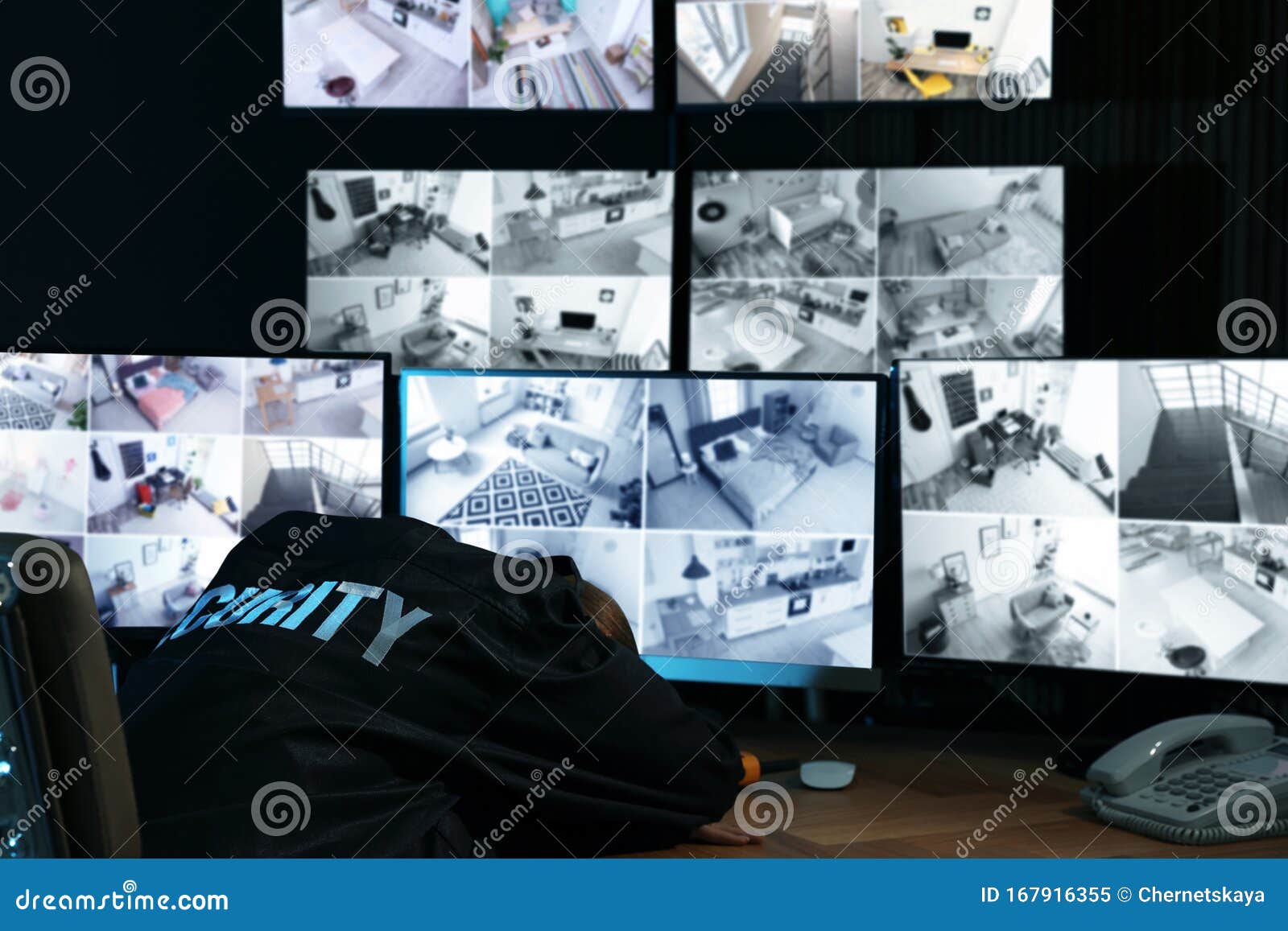 Tired Security Guard Sleeping in Office Stock Image - Image of police ...