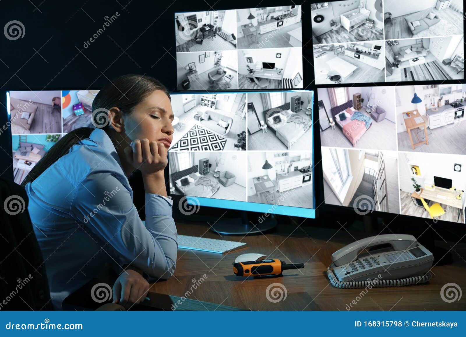 Tired Security Guard Sleeping in Office at Night Stock Photo - Image of ...