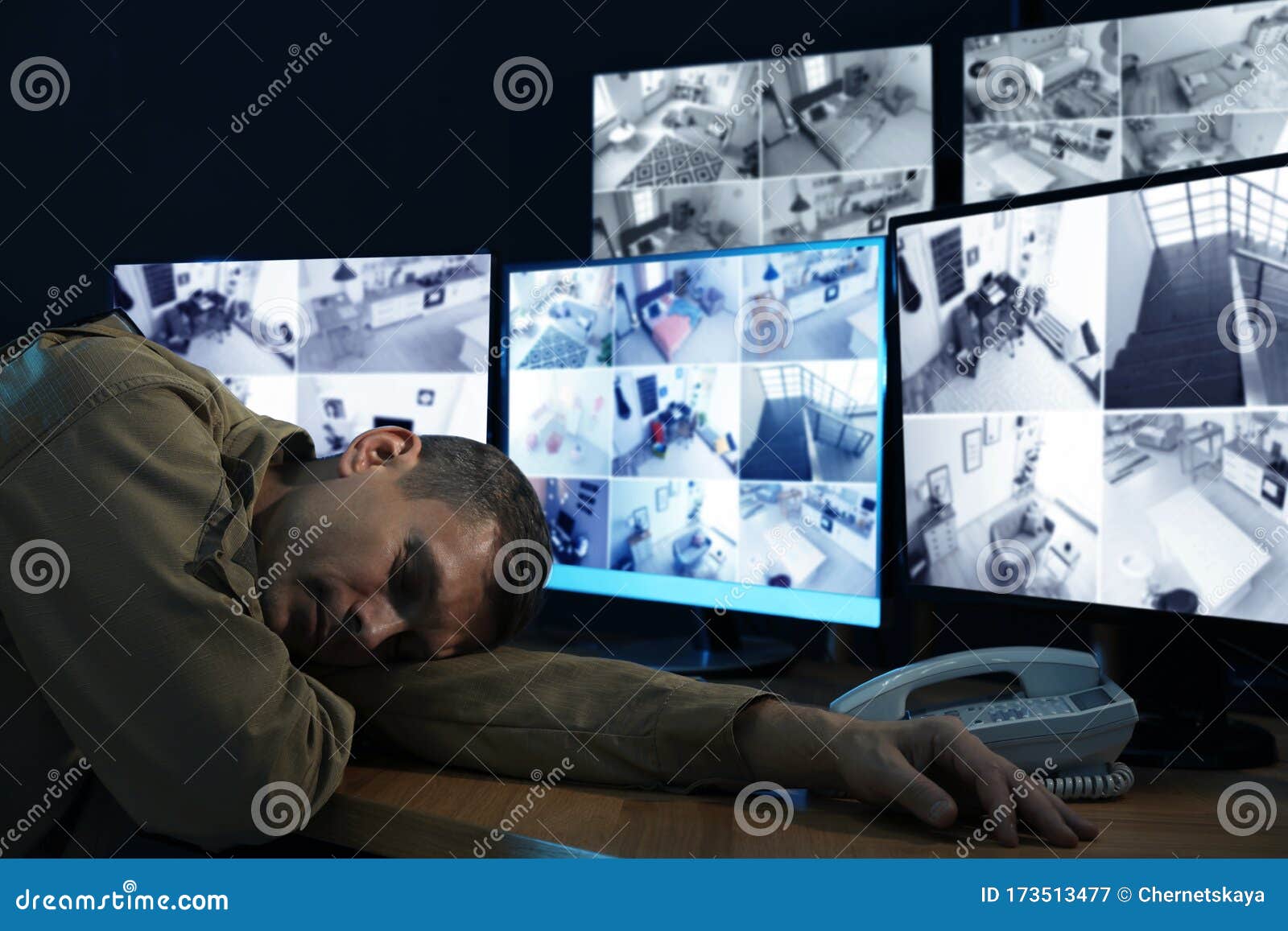 Tired Security Guard Sleeping in Office Stock Image - Image of person ...