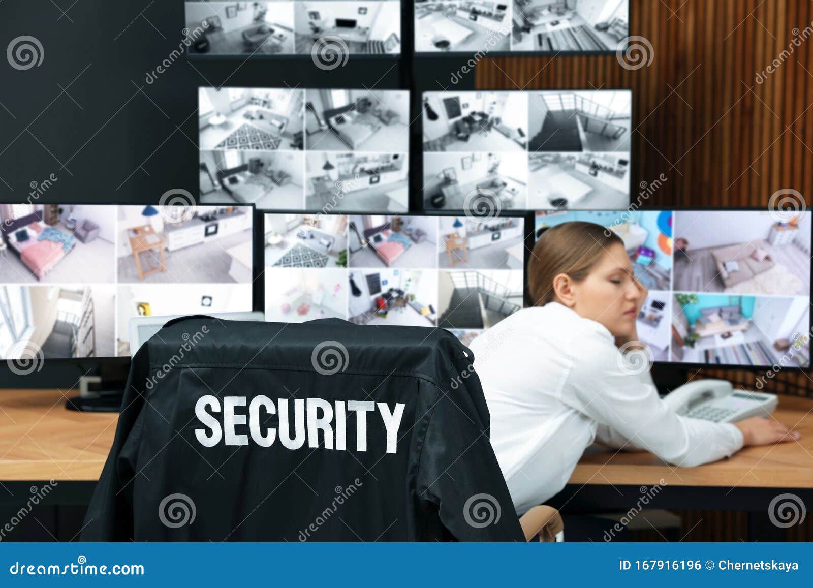 Tired Security Guard Sleeping at Workplace Stock Photo - Image of adult ...
