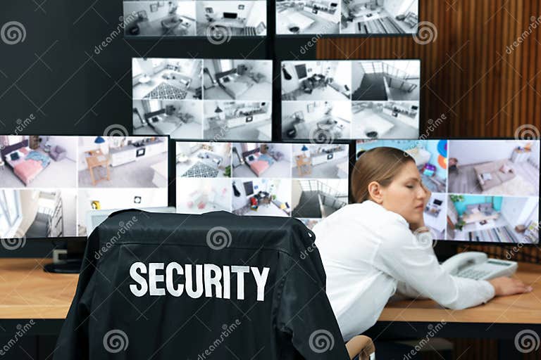 Tired Security Guard Sleeping at Workplace Stock Photo - Image of adult ...