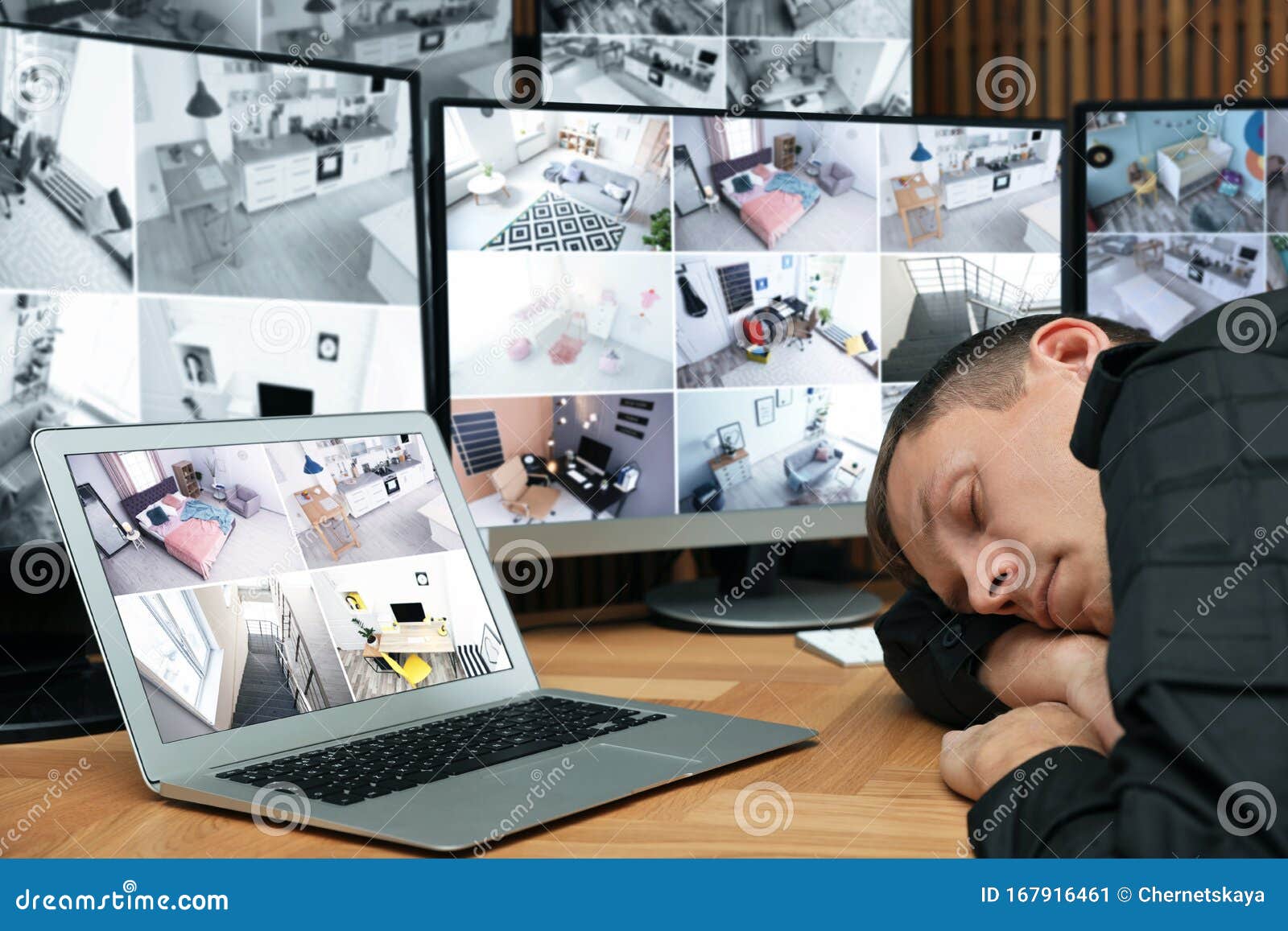 Tired Security Guard Sleeping at Workplace Stock Image - Image of ...