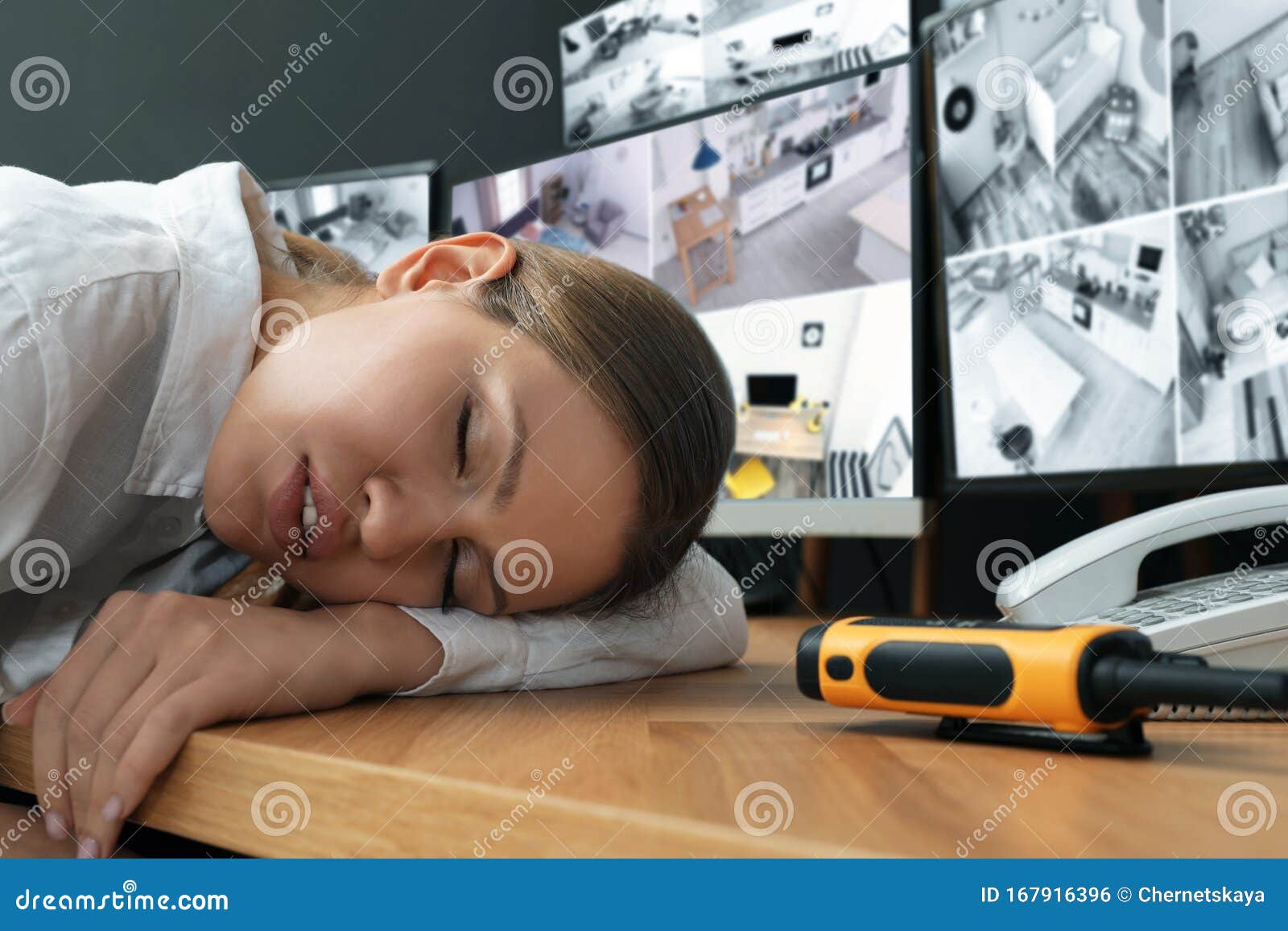 Tired Security Guard Sleeping at Workplace Stock Photo - Image of ...