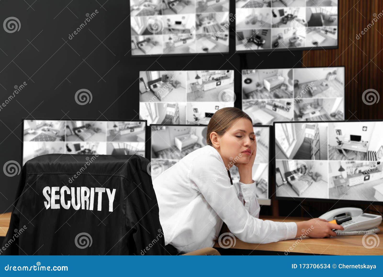 Tired Security Guard Sleeping at Workplace Stock Photo - Image of ...