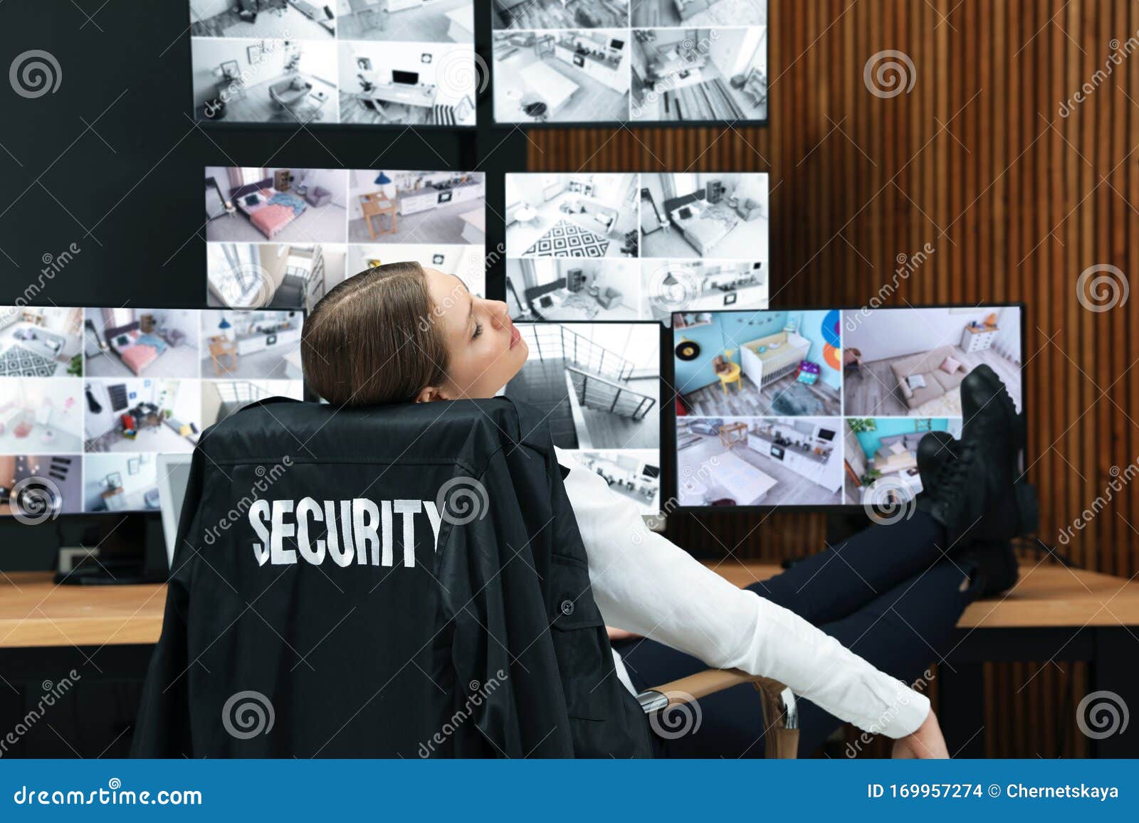 Tired Security Guard Sleeping at Workplace Stock Photo - Image of ...