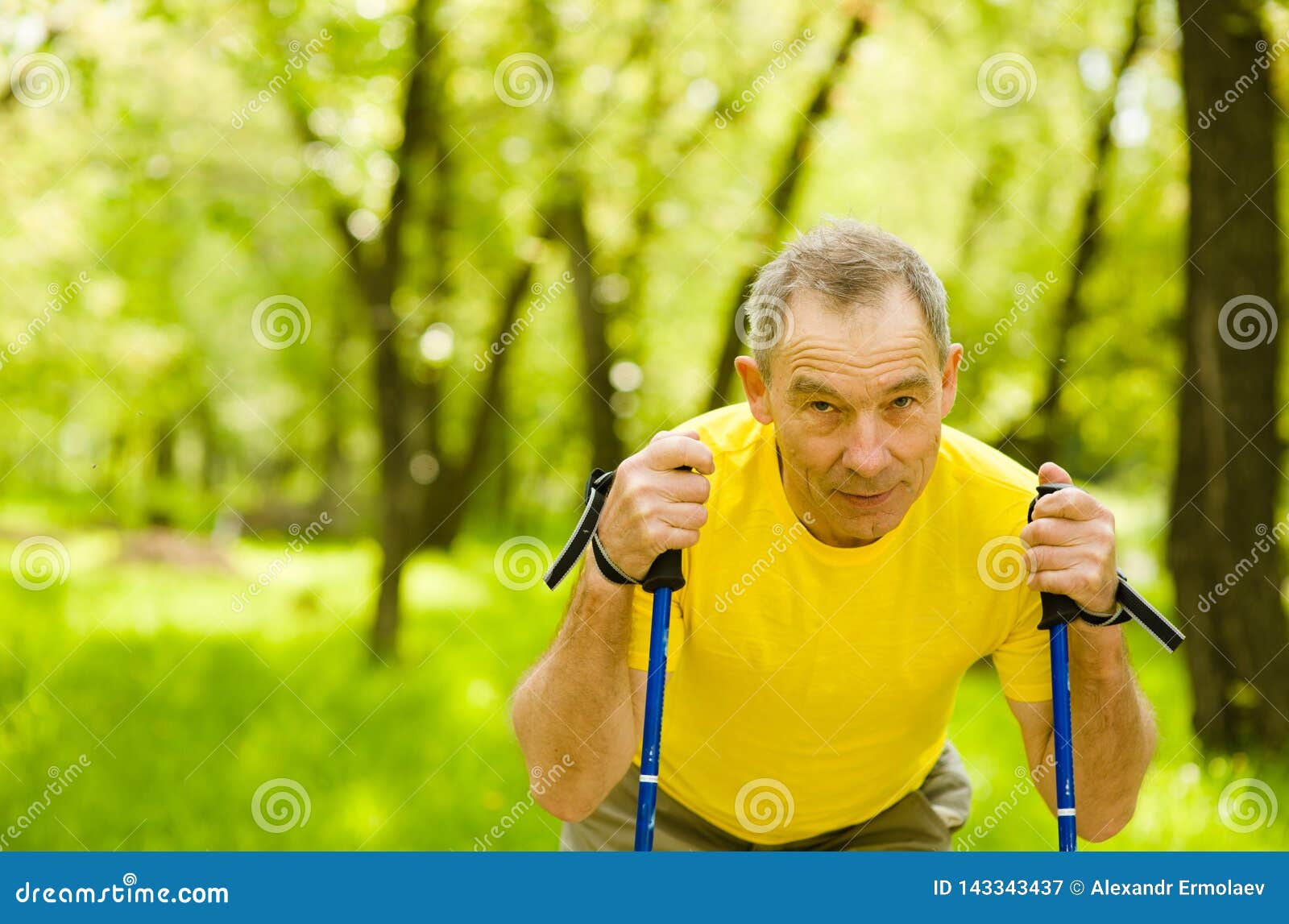 Tired Senior Man Making Nordic Walking in the Park Stock Image - Image ...