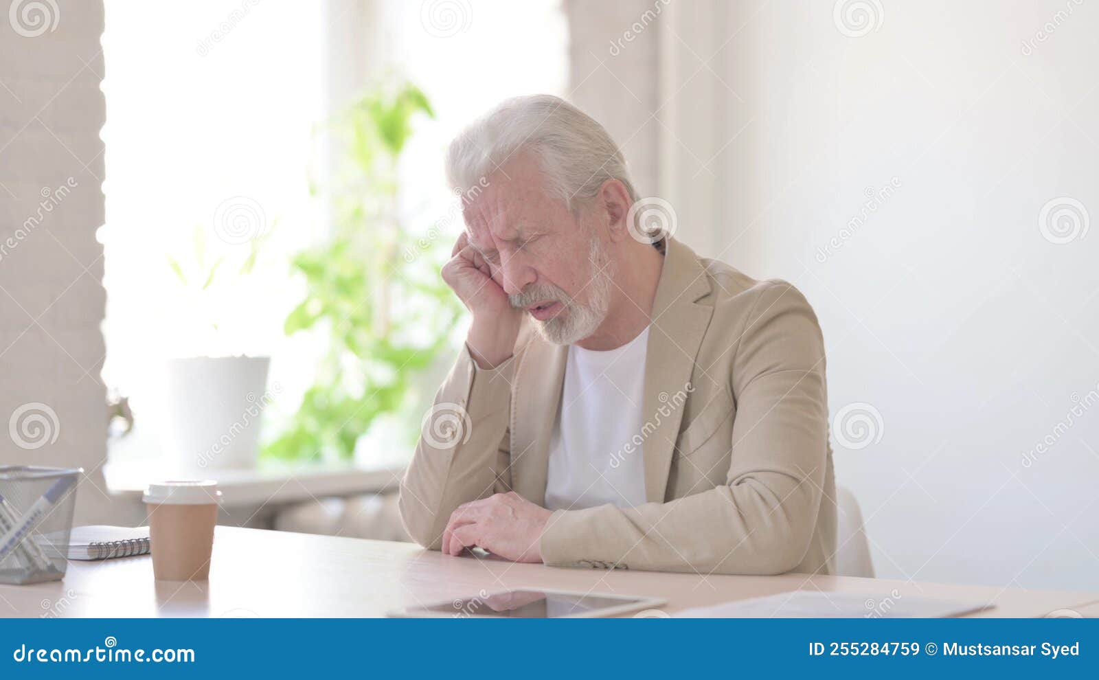 Tired Old Man Sleeping while Sitting at Work Stock Image - Image of ...