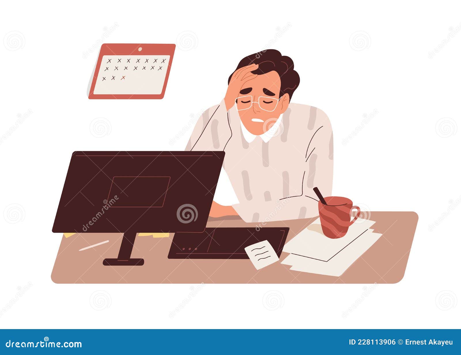 Overworked Employee Kneeling Front Of Paper Box Cartoon Vector ...