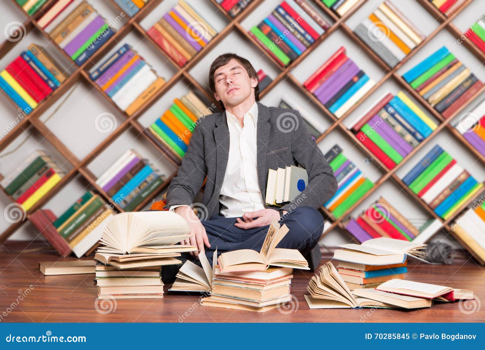 Tired Sleeping Man in the Library Stock Image - Image of sitting ...