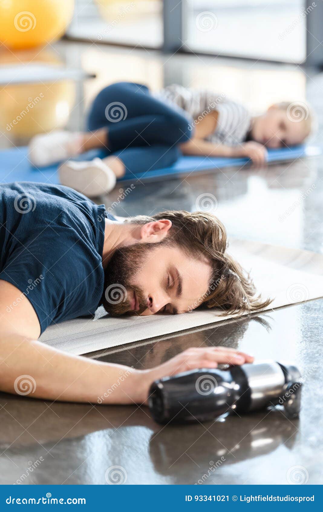 Tired Sleeping Man Lying on Mat Stock Image - Image of care, handsome ...