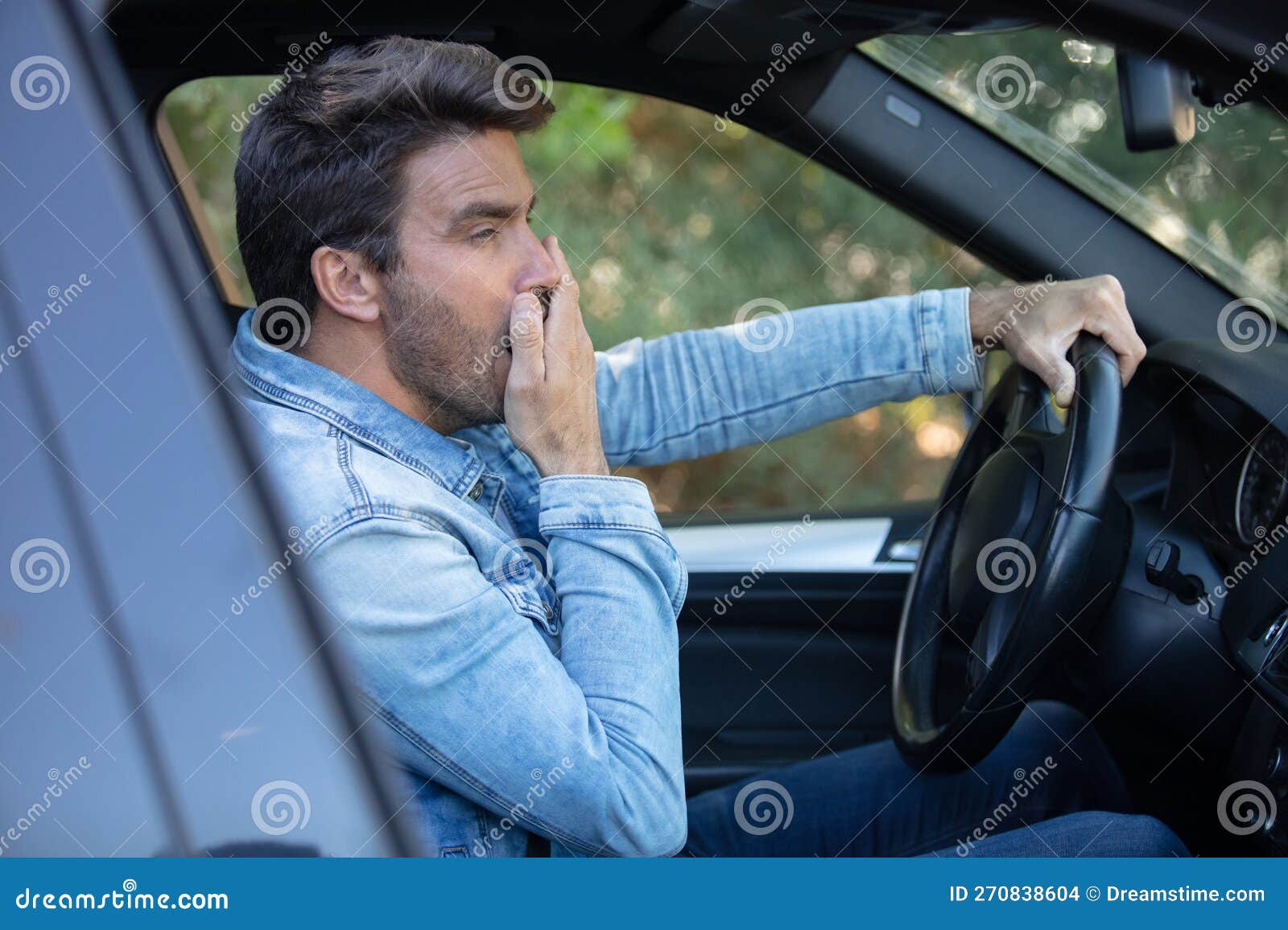 Tired Sleepy Driver Man Yawning Stock Photo - Image of driver ...