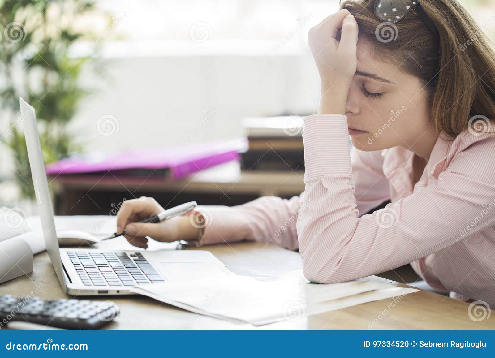 Tired and Sleepy Woman Working on Computer Stock Photo - Image of upset ...