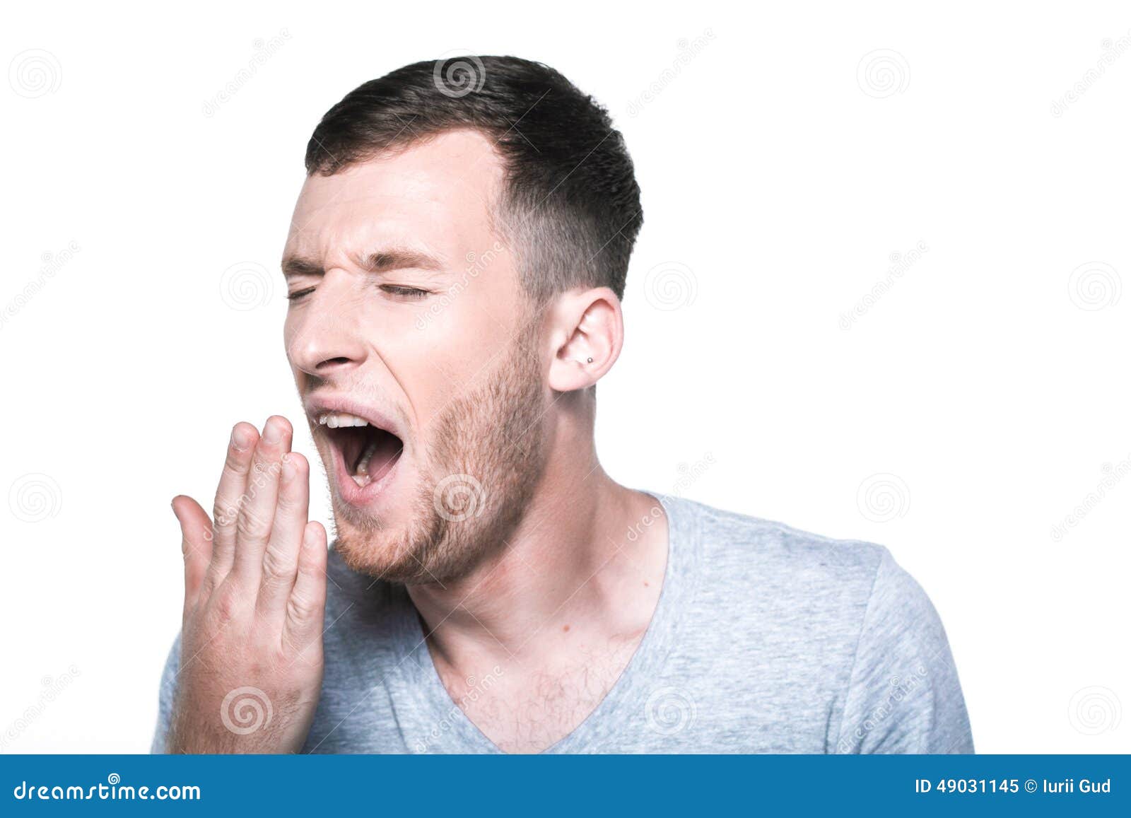 Tired Sleepy Young Man Yawning Stock Image - Image of isolated, model ...