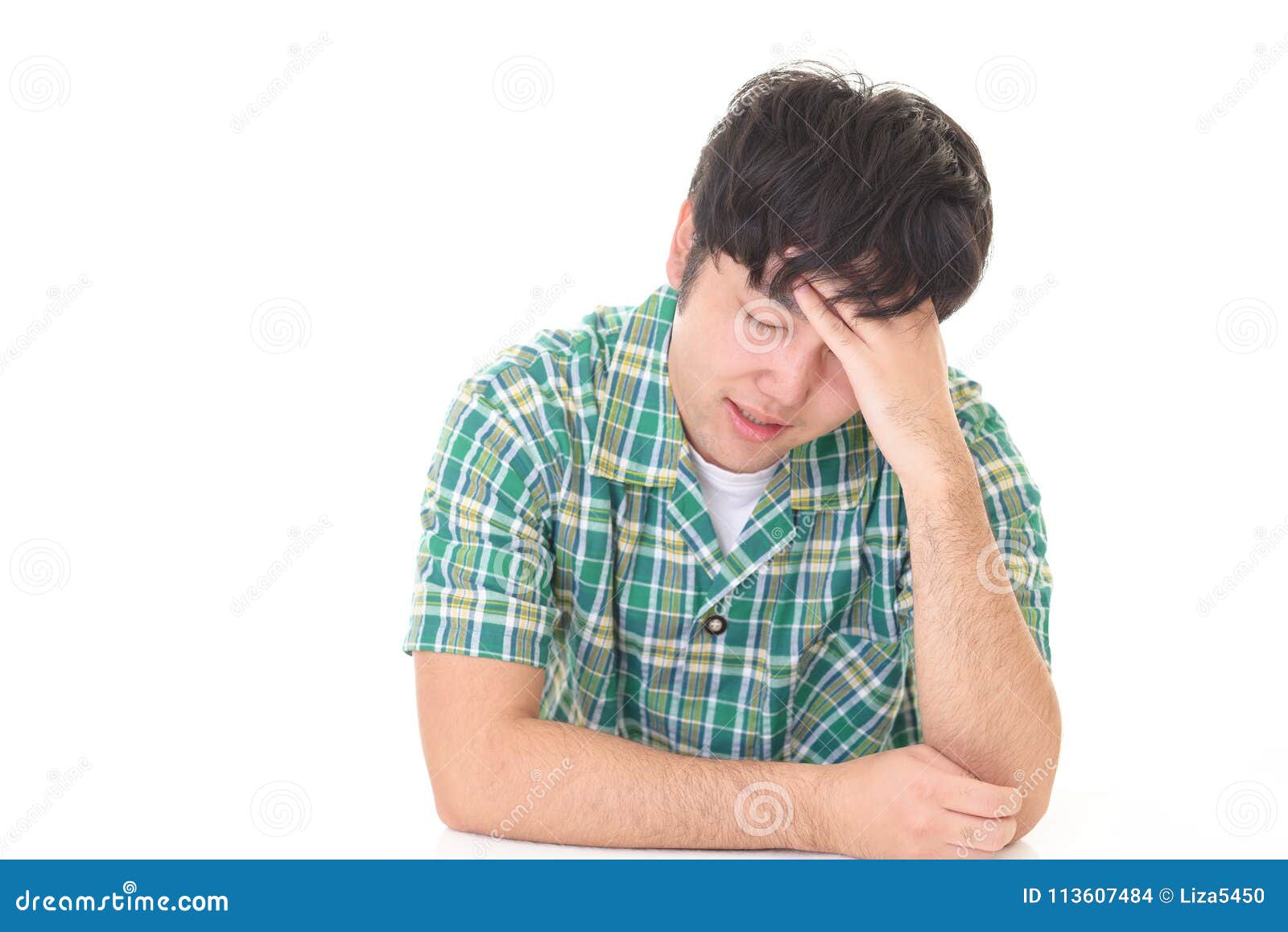 Tired and Stressed Asian Man Stock Photo - Image of depressed, bedroom ...