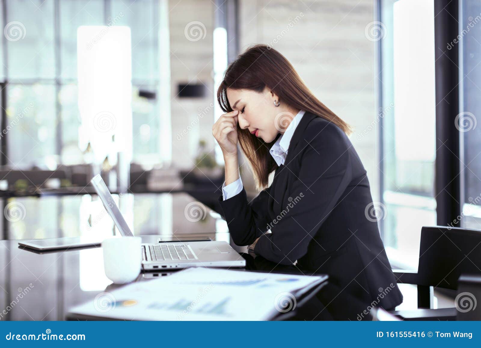 Tired and Stressed Business Woman Working in Stock Photo - Image of ...