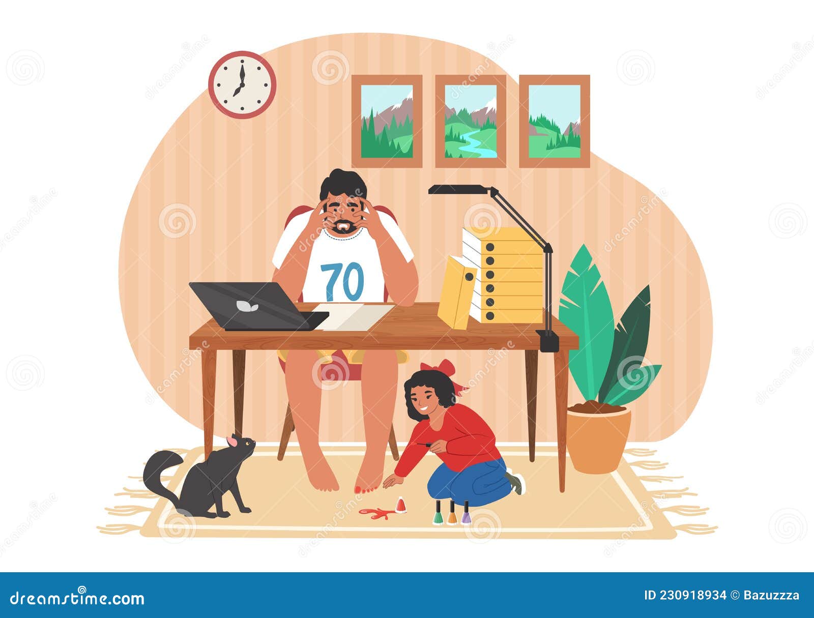 Stressed Dad Working On Computer While Naughty Kid Preventing Him Doing ...