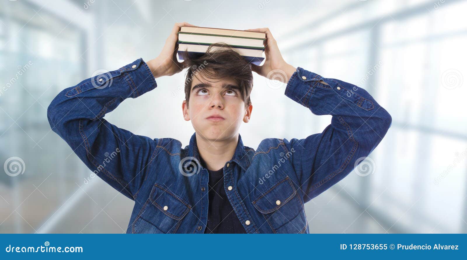Stressed Student with Books Stock Image - Image of education, hand ...
