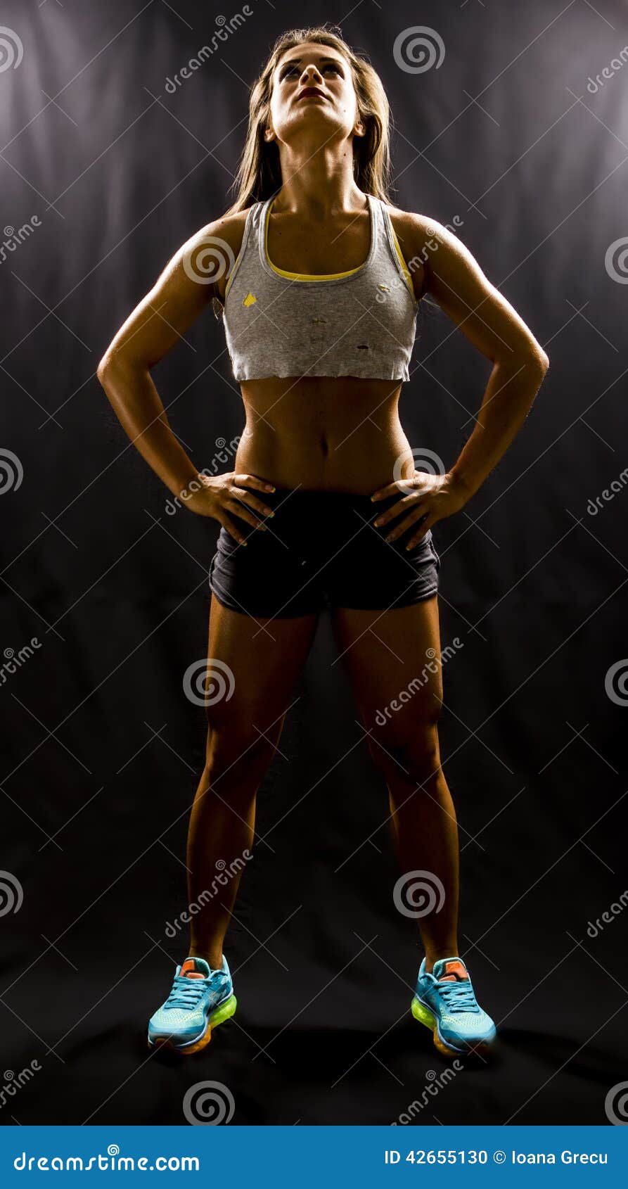 Tired Strong Woman Looking Up Stock Photo - Image of personal, muscles ...