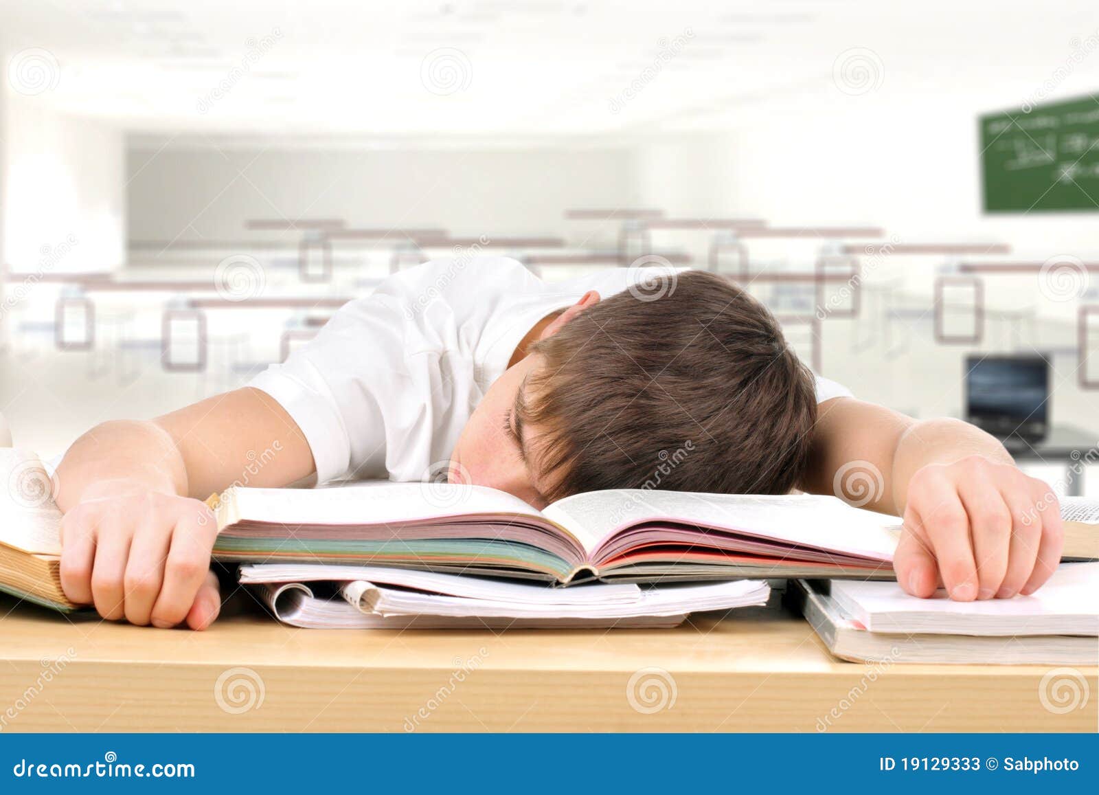 Tired student stock image. Image of book, education, classroom - 19129333