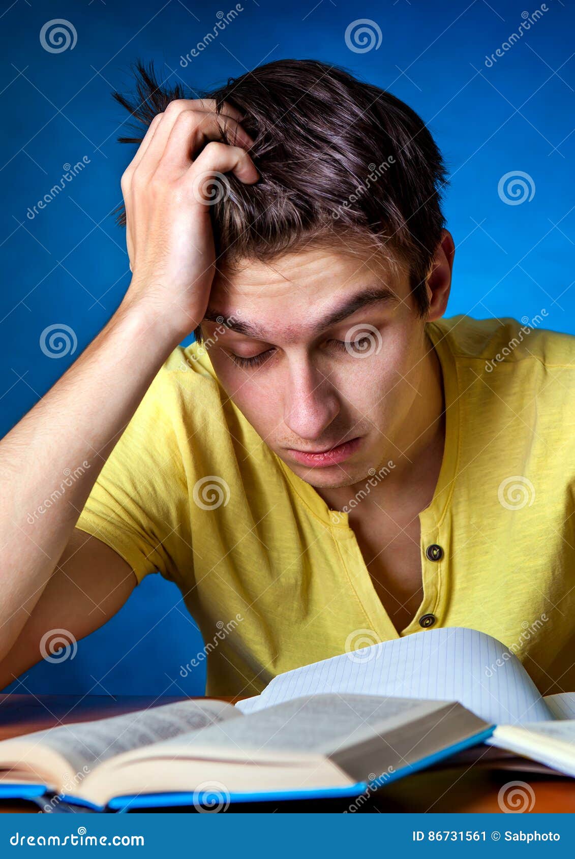 Tired Student with the Book Stock Image - Image of cute, person: 86731561