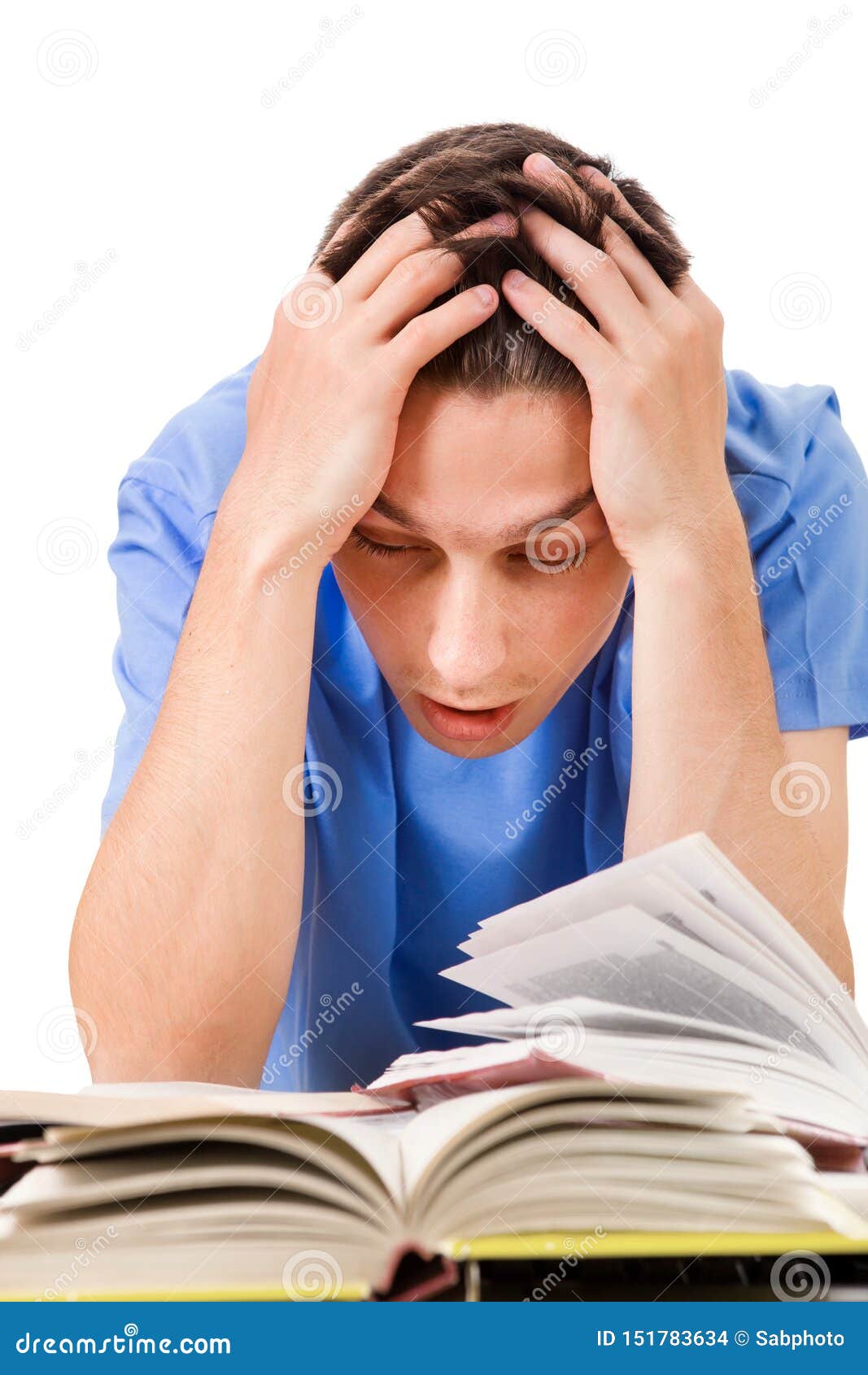 Tired Student with a Books stock photo. Image of human - 151783634