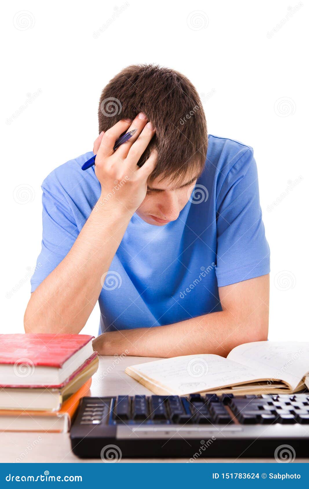 Tired Student with a Books stock photo. Image of student - 151783624